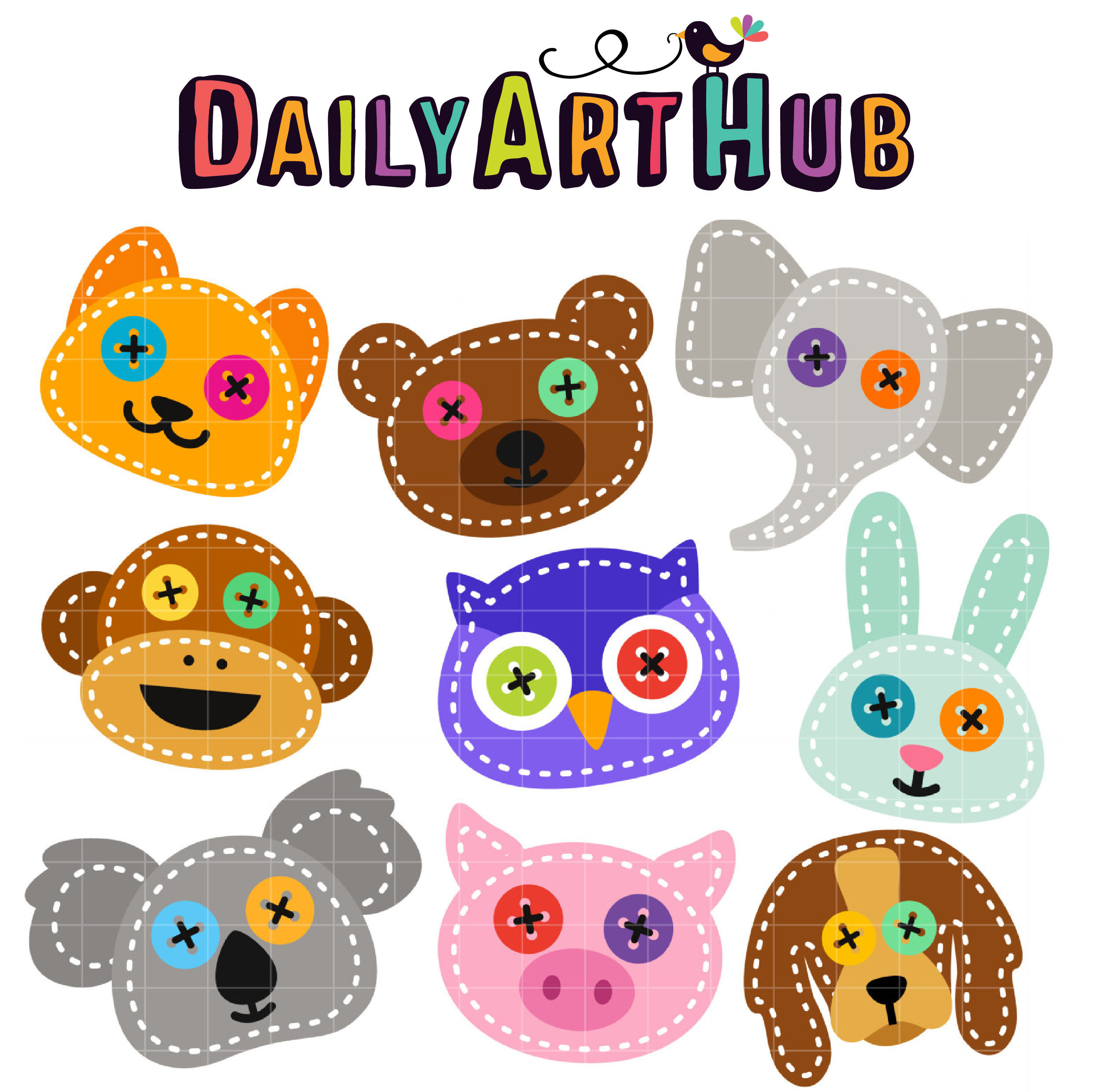 Stitched Animal Head Clip Art Set – Daily Art Hub – Free Clip Art Everyday