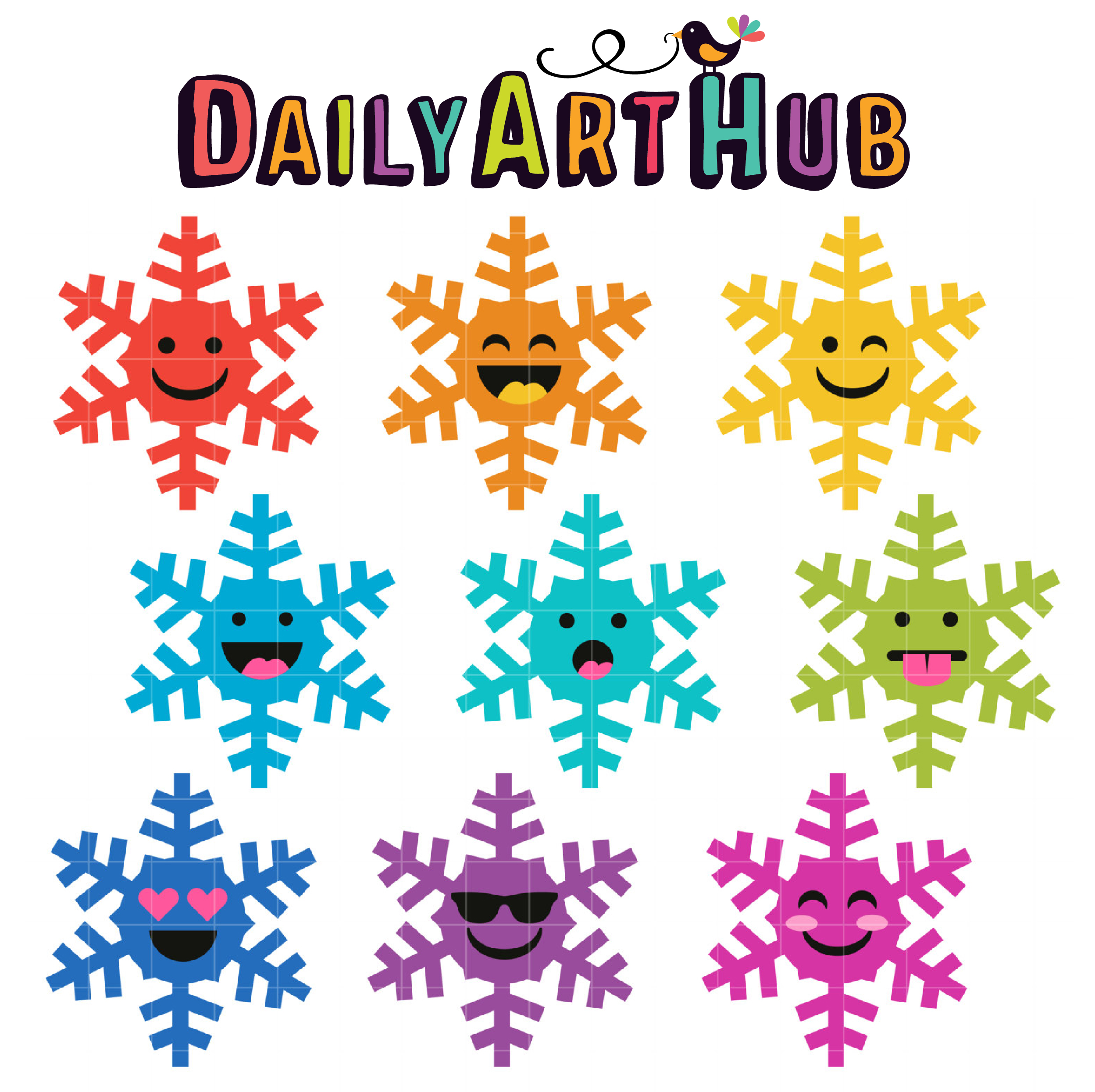 Snowflakes Faces Clip Art Set – Daily Art Hub – Free Clip Art Everyday