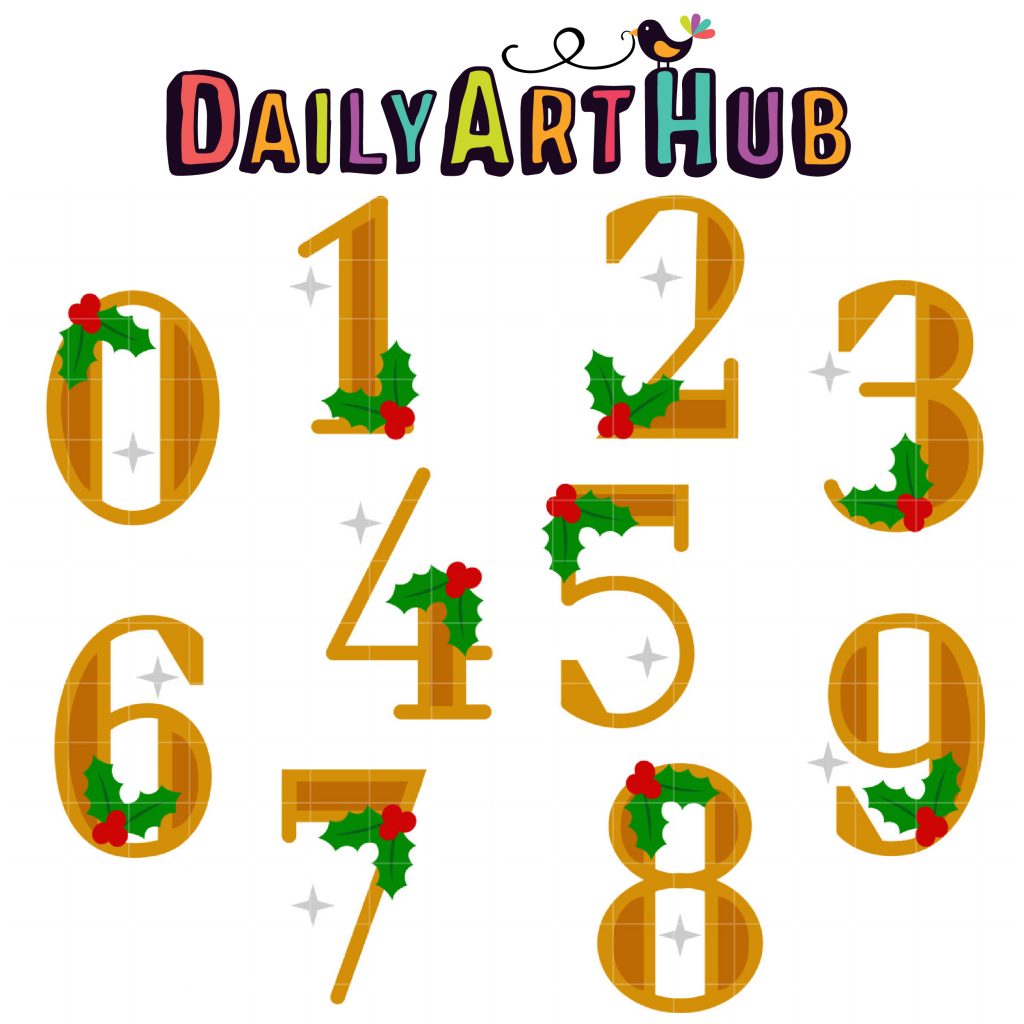 Mistletoe Holiday Numbers Clip Art Set – Daily Art Hub // Graphics ...