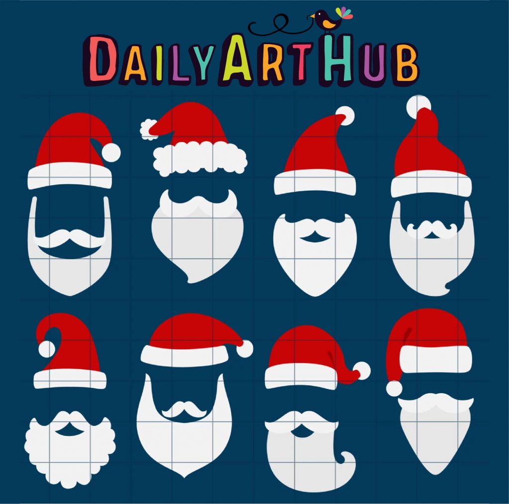 Santa Beards and Hat Clip Art Set – Daily Art Hub // Graphics ...