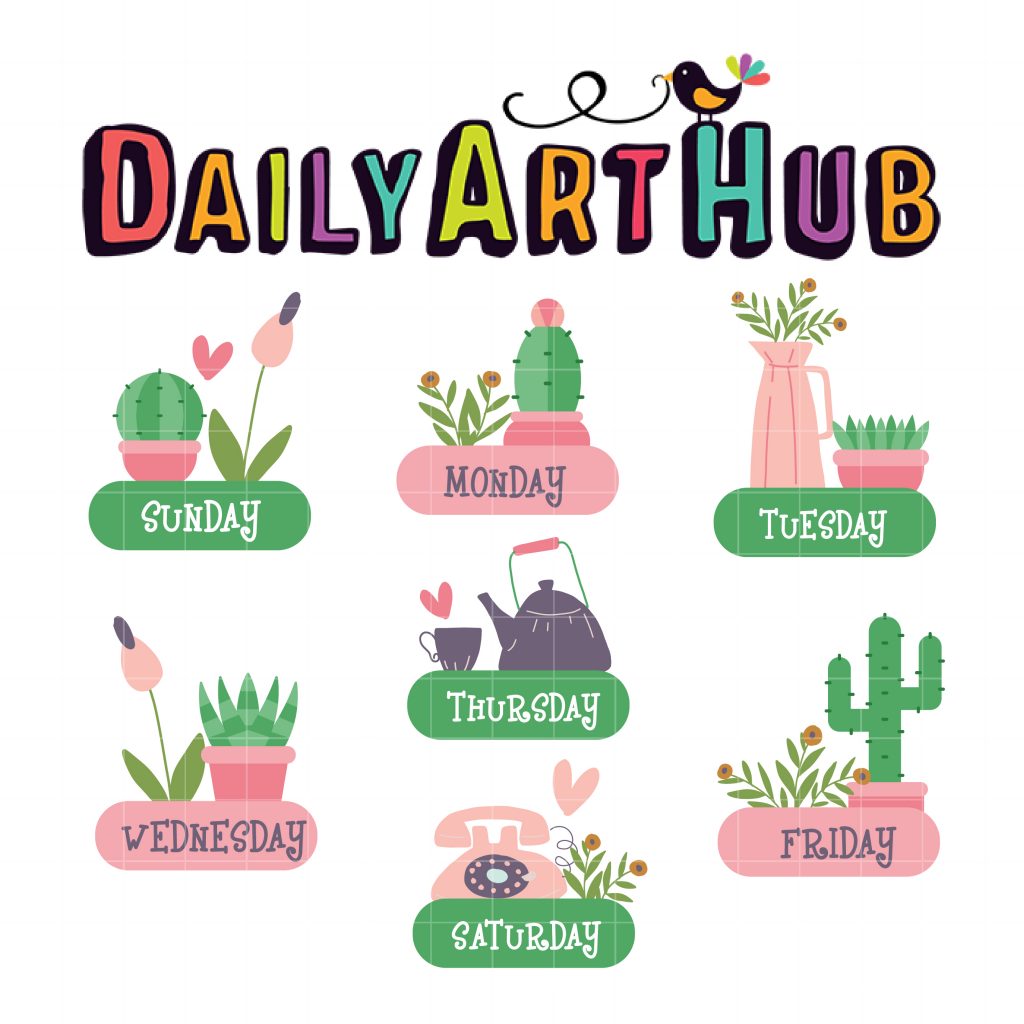 Cute Weekly Sticker Clip Art Set – Daily Art Hub // Graphics, Alphabets ...