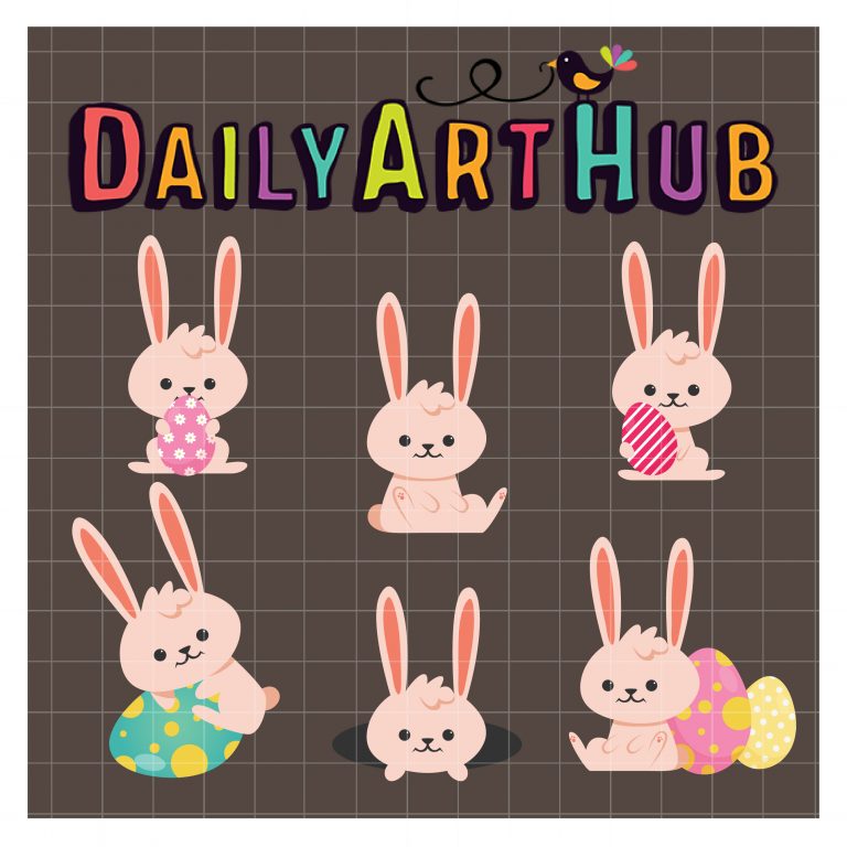 Cute Easter Bunny Clip Art Set – Daily Art Hub // Graphics, Alphabets & SVG
