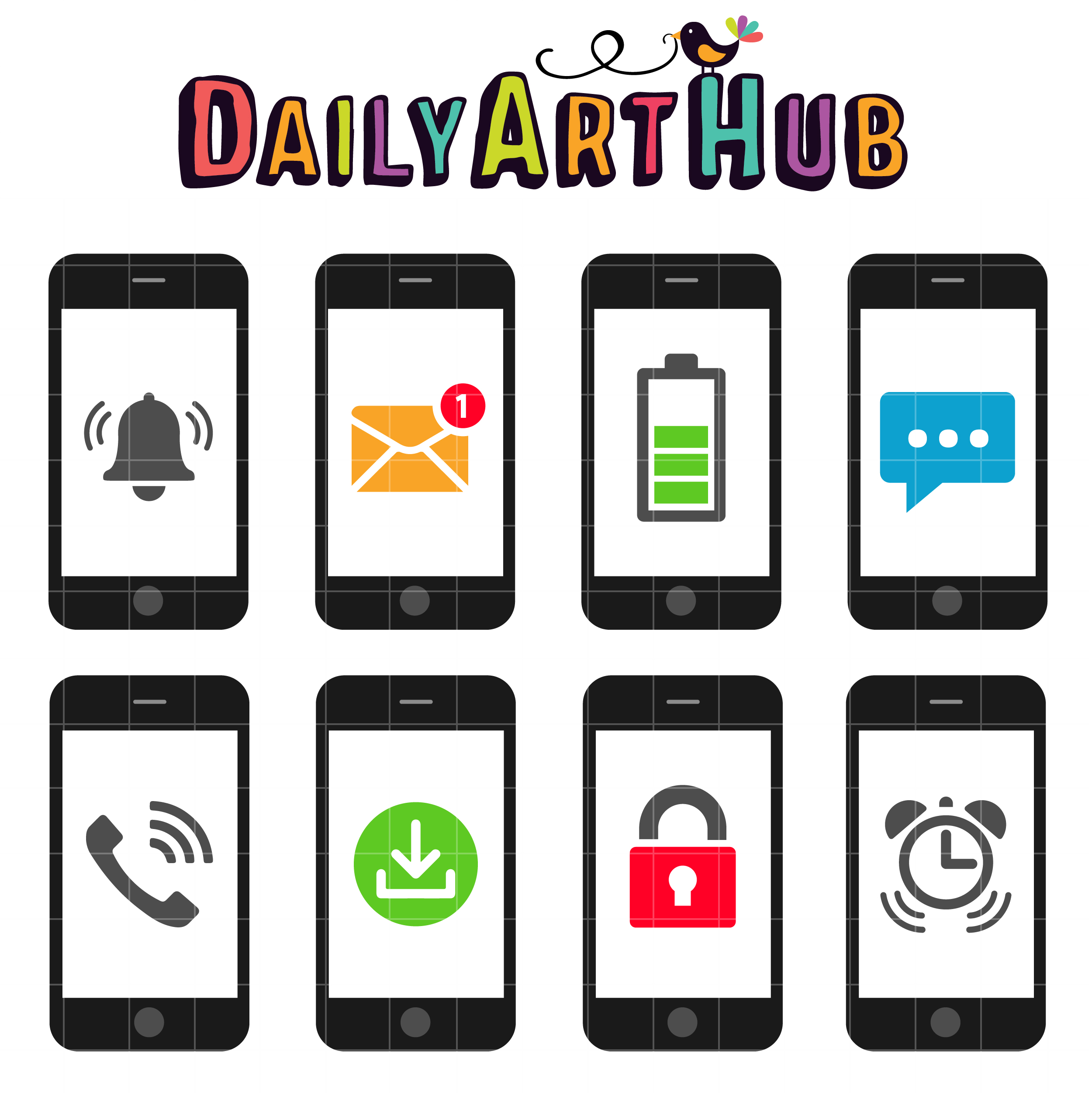 Cool Hi-Tech Phone Notifications Clip Art Set – Daily Art Hub – Free ...