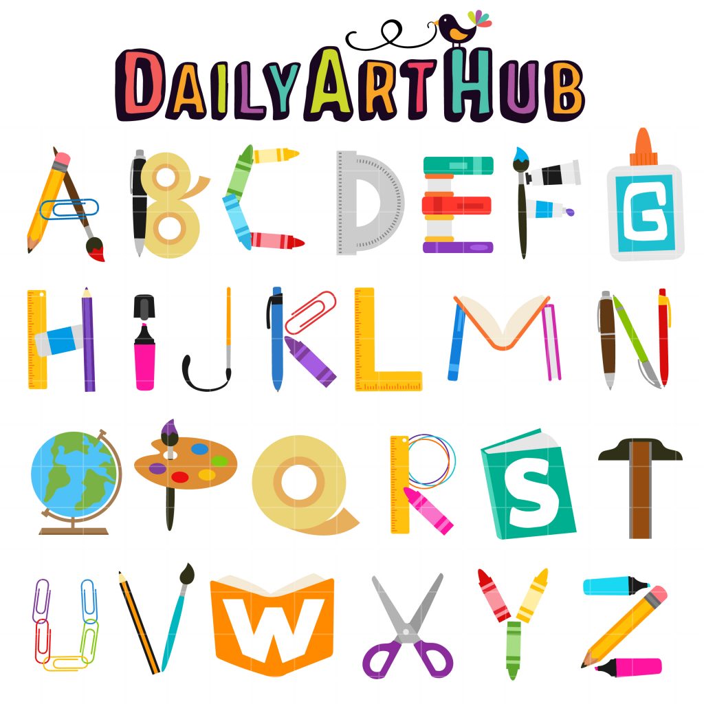 School Supplies Alphabet Clip Art Set – Daily Art Hub // Graphics ...