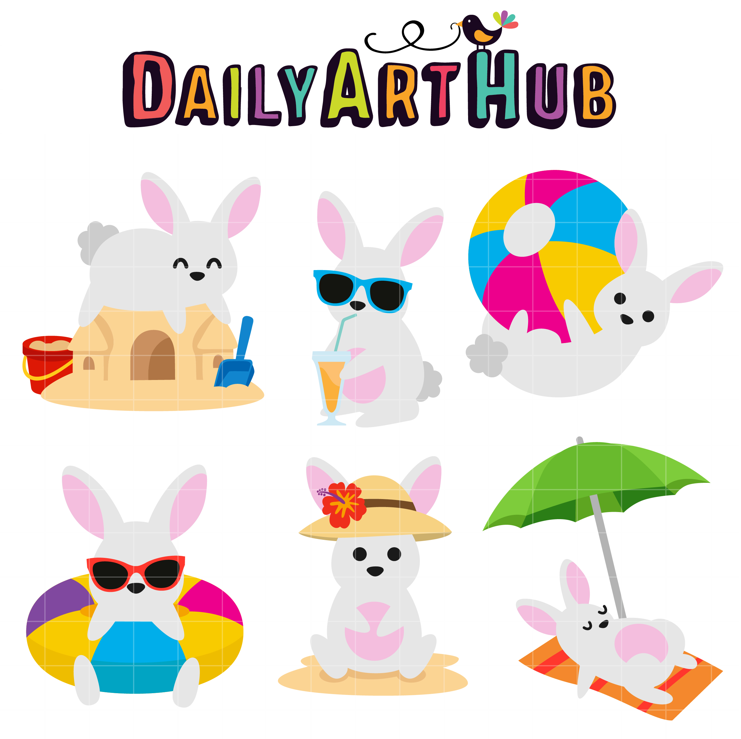 Beach Bunnies Clip Art Set – Daily Art Hub – Free Clip Art Everyday