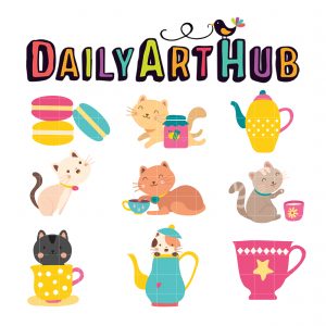 Cat Lovers Tea Time Clip Art Set – Daily Art Hub // Graphics, Alphabets ...