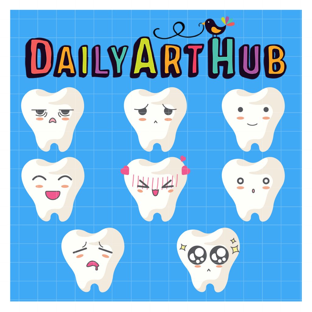 Cute Tooth Emoticon Characters Clip Art Set – Daily Art Hub // Graphics ...