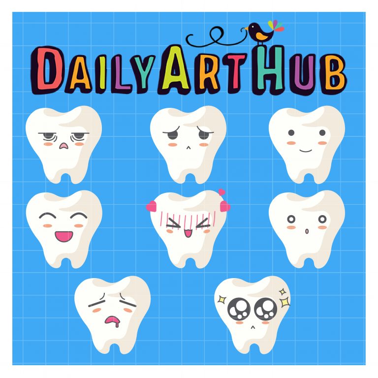 Cute Tooth Emoticon Characters Clip Art Set – Daily Art Hub // Graphics ...