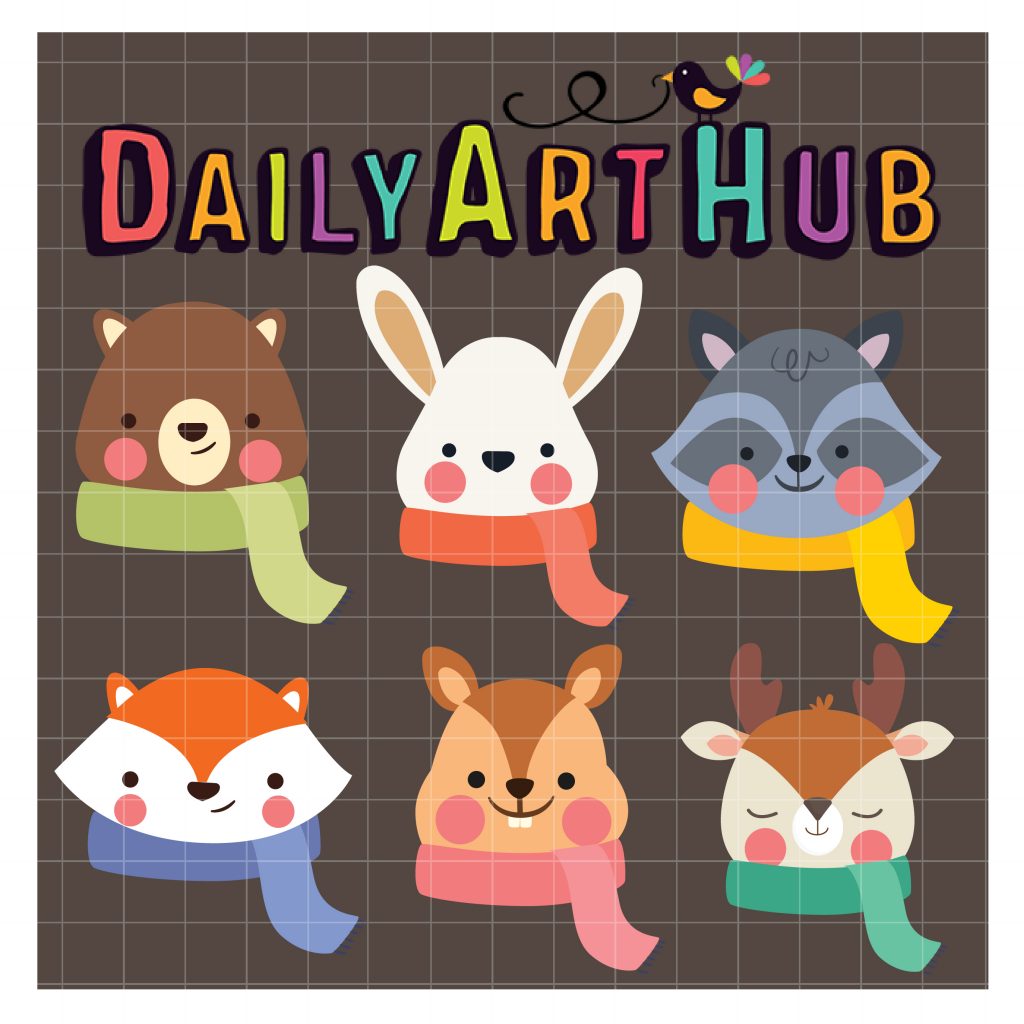 Animals with Scarf Clip Art Set – Daily Art Hub // Graphics, Alphabets ...