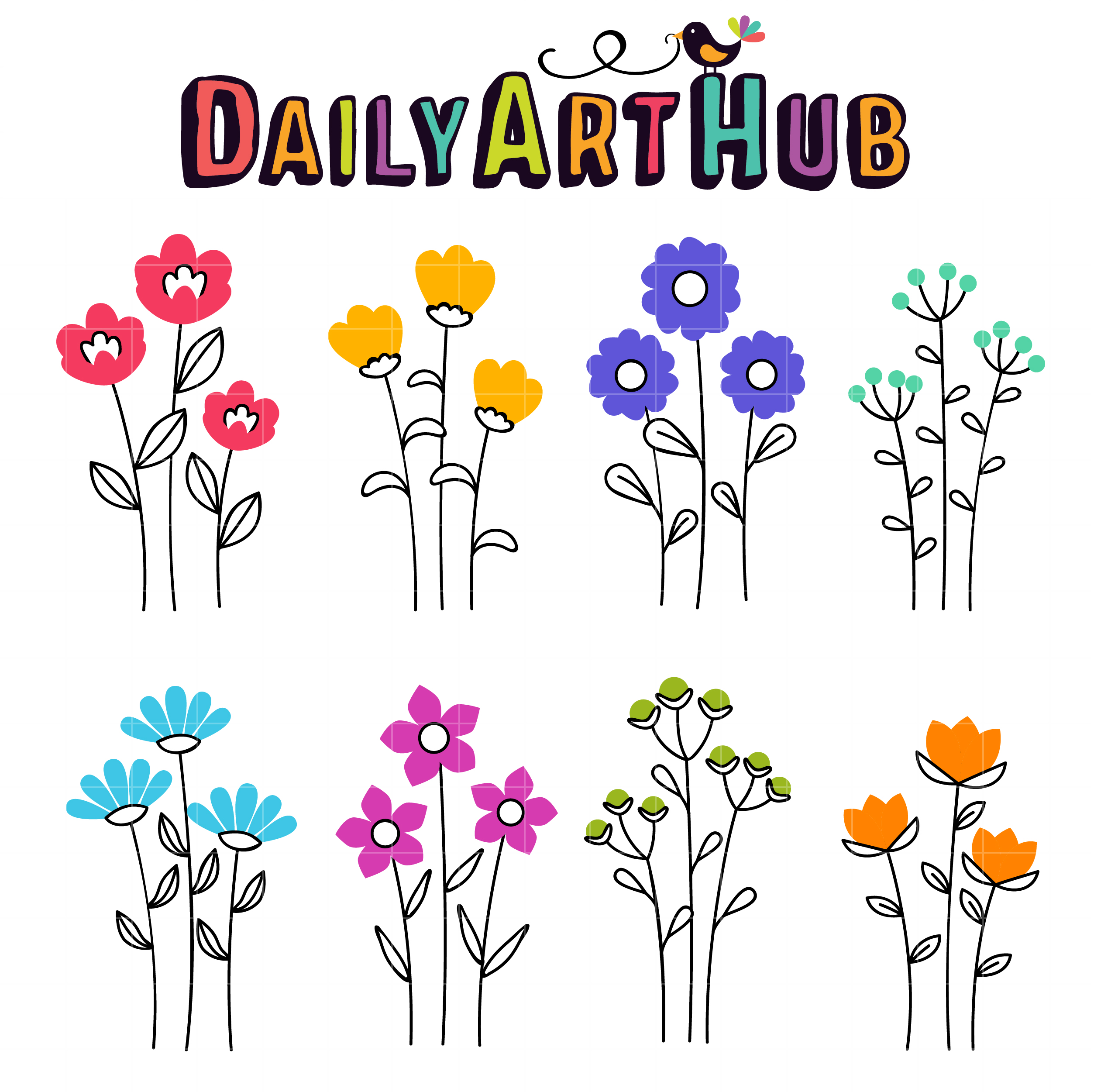 Bright Blooms Clip Art Set – Daily Art Hub – Free Clip Art Everyday