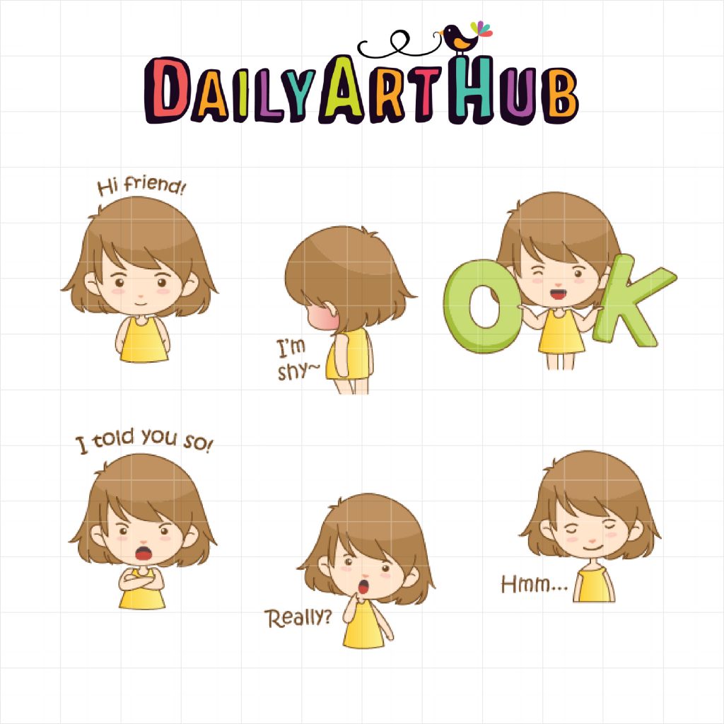 Short Hair Girl Sticker Clip Art Set – Daily Art Hub // Graphics ...