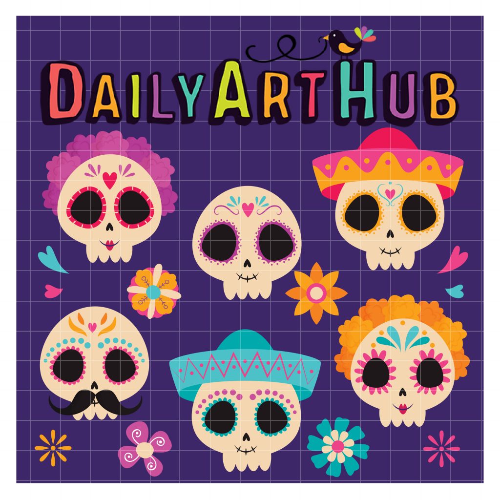 Day of the Dead Skulls Clip Art Set – Daily Art Hub // Graphics ...