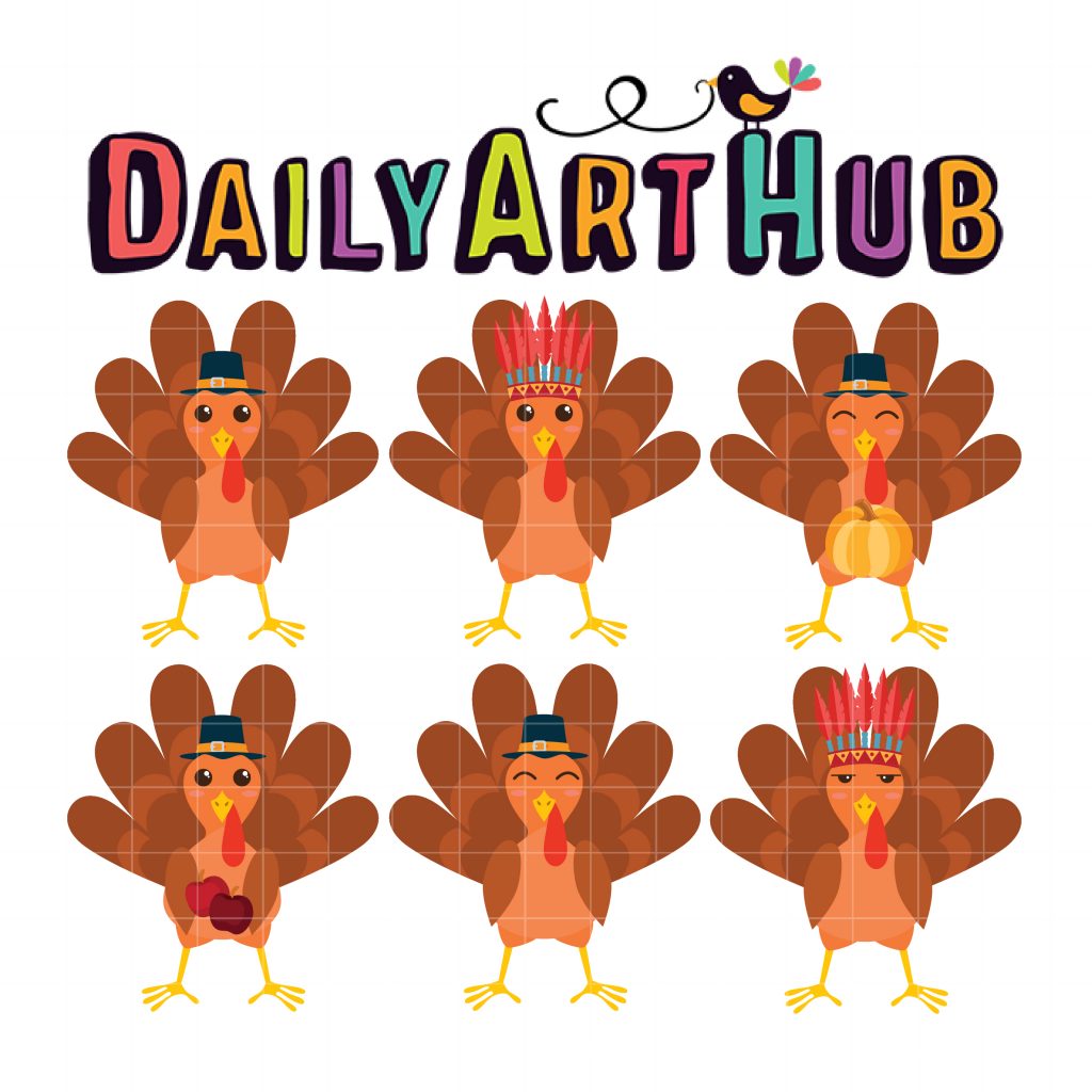Cute Turkey Character Clip Art Set – Daily Art Hub // Graphics ...