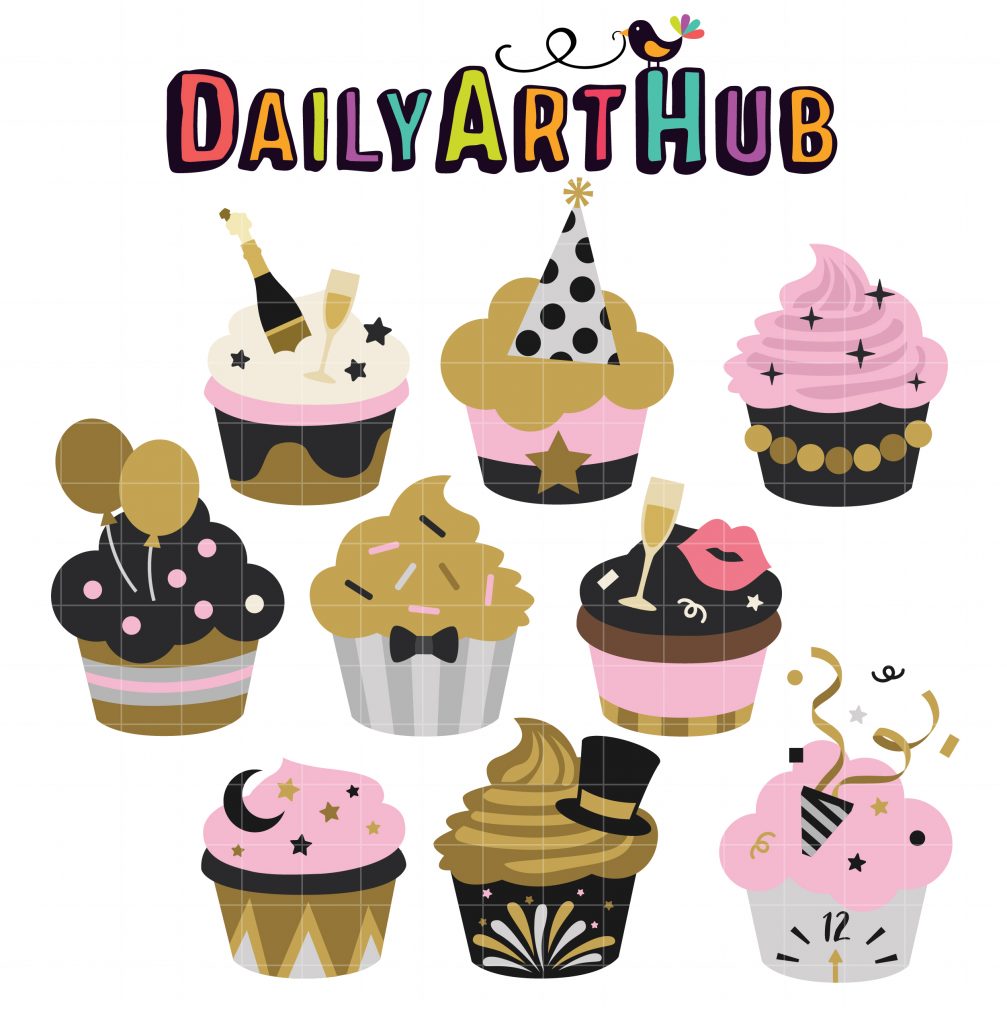 New Year Cupcakes Clip Art Set – Daily Art Hub // Graphics, Alphabets & SVG