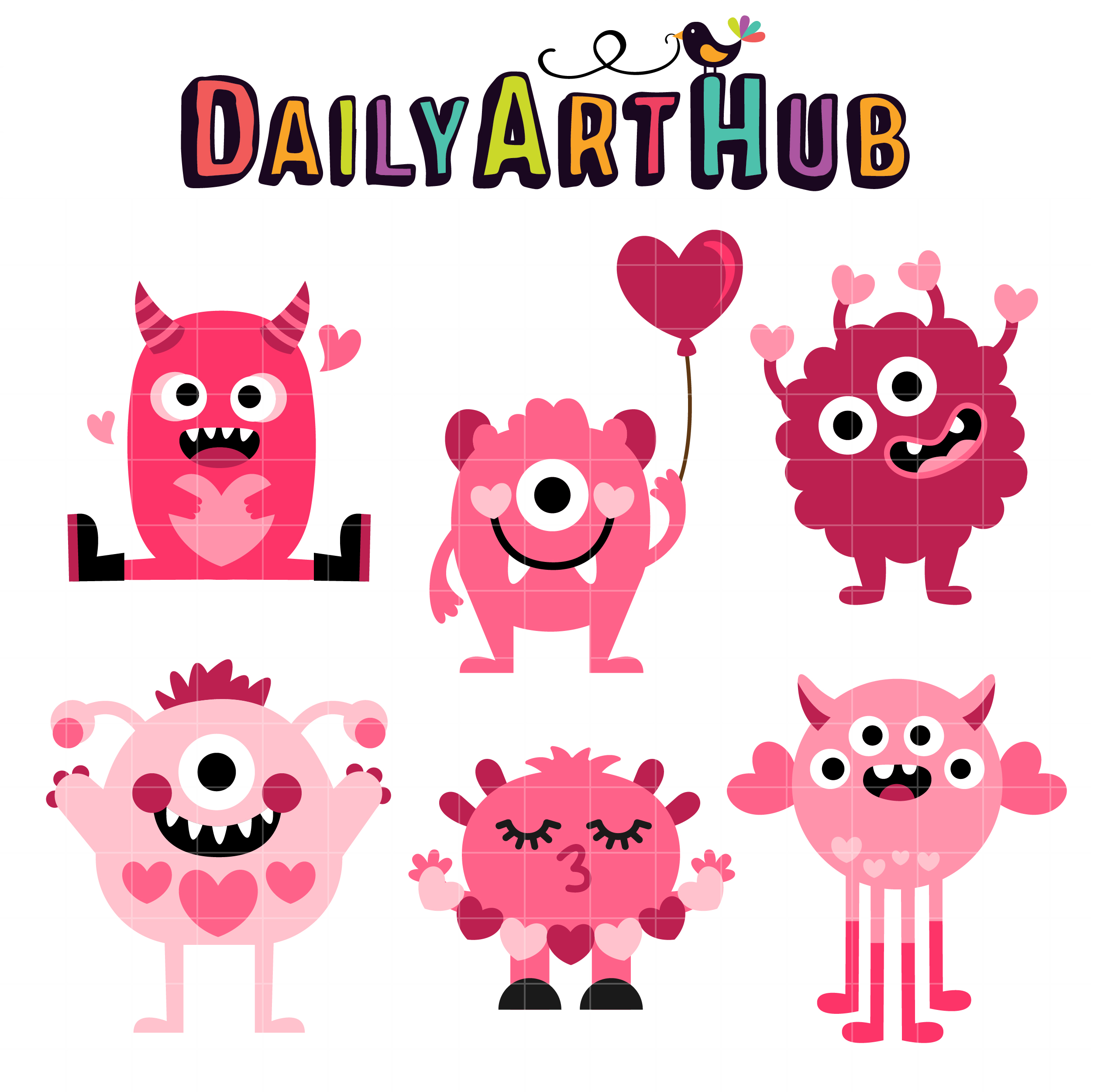 Valentine Monsters Clip Art Set – Daily Art Hub – Free Clip Art Everyday