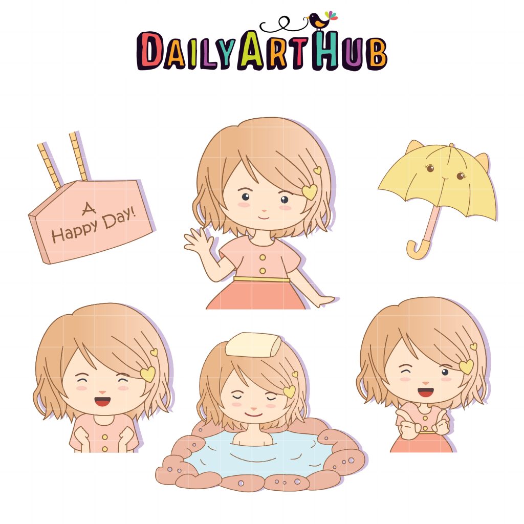 Cute Happy Girl Clip Art Set – Daily Art Hub // Graphics, Alphabets & SVG