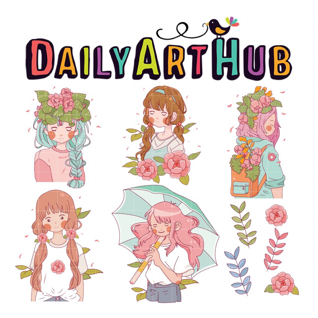 Beautiful Floral Girl Stickers Clip Art Set – Daily Art Hub // Graphics ...