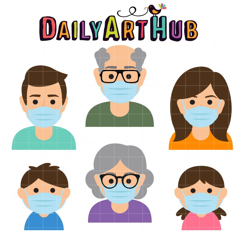 Family Wearing Face Mask Clip Art Set – Daily Art Hub // Graphics ...