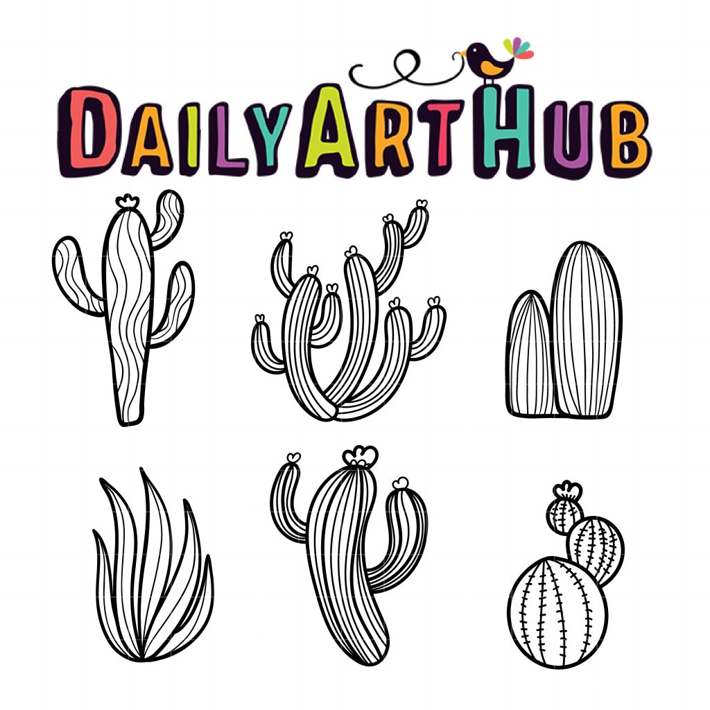 Pretty Hand Drawn Cactus Clip Art Set – Daily Art Hub // Graphics ...