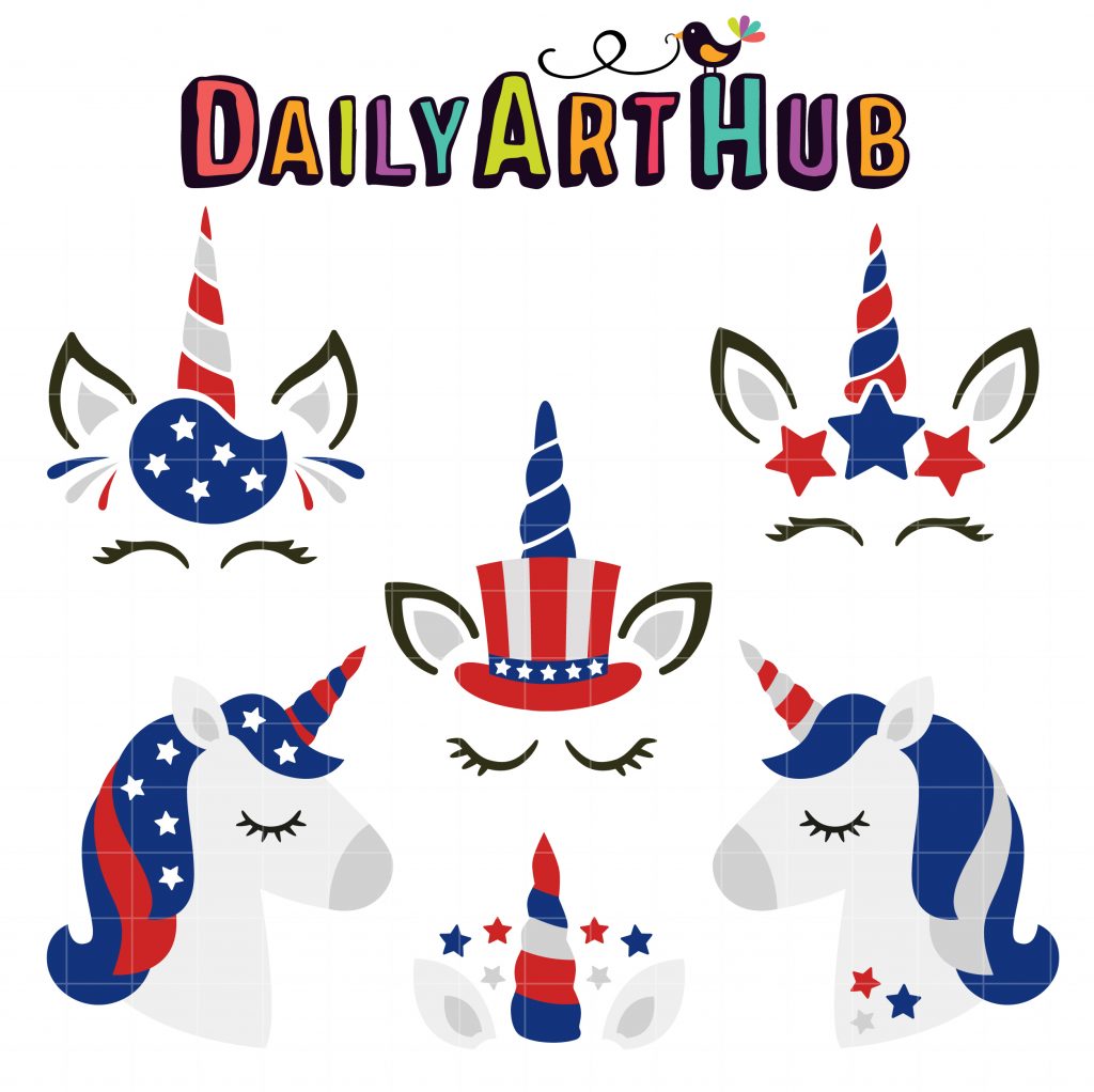 July 4th Unicorns Clip Art Set – Daily Art Hub // Graphics, Alphabets & SVG