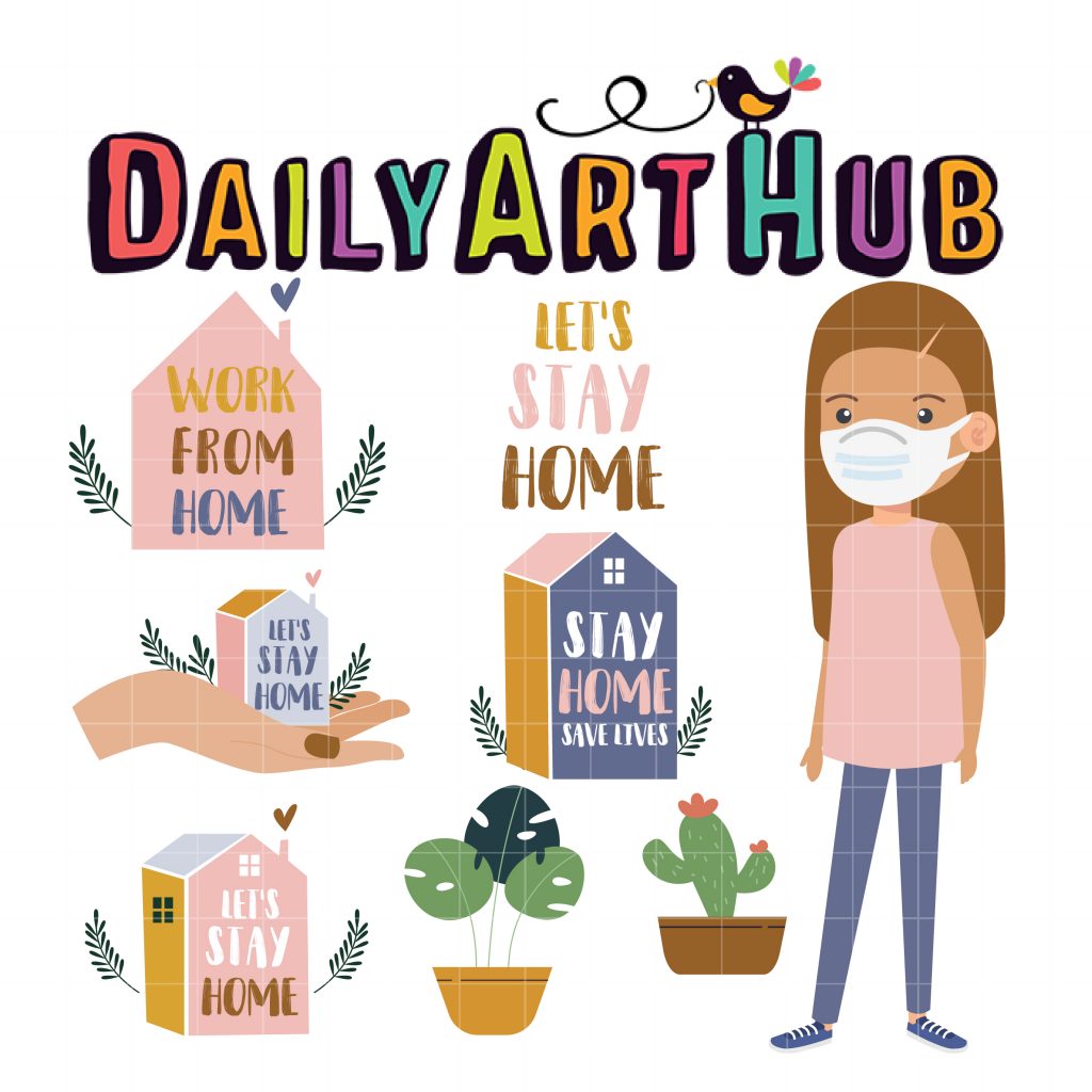 Lets Stay Home Illustration Clip Art Set – Daily Art Hub // Graphics ...