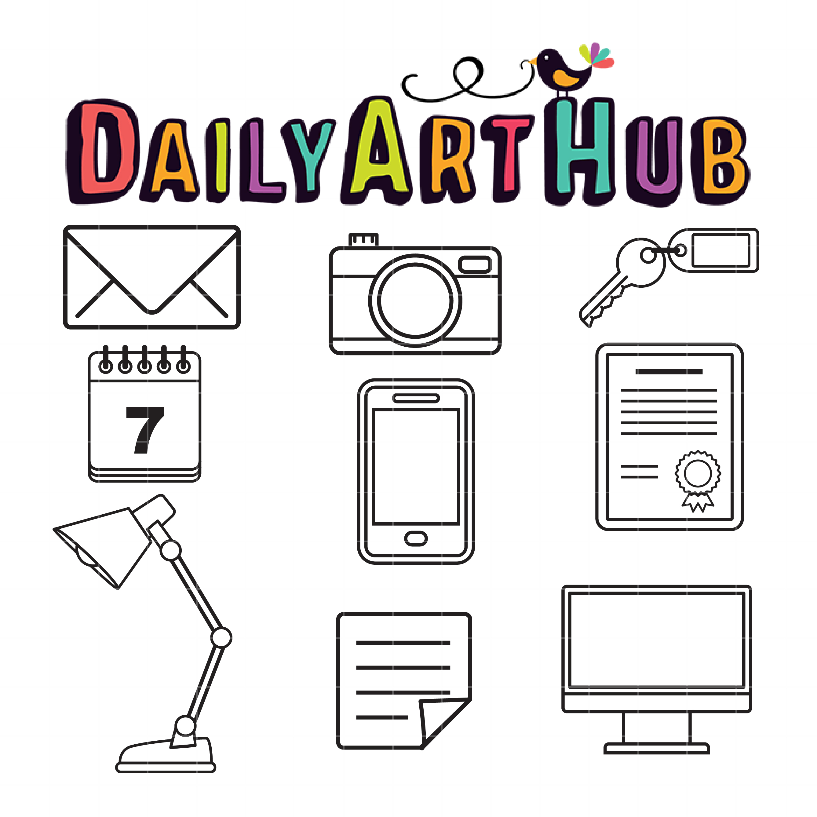 Office Stuff Outline Clip Art Set – Daily Art Hub – Free Clip Art Everyday