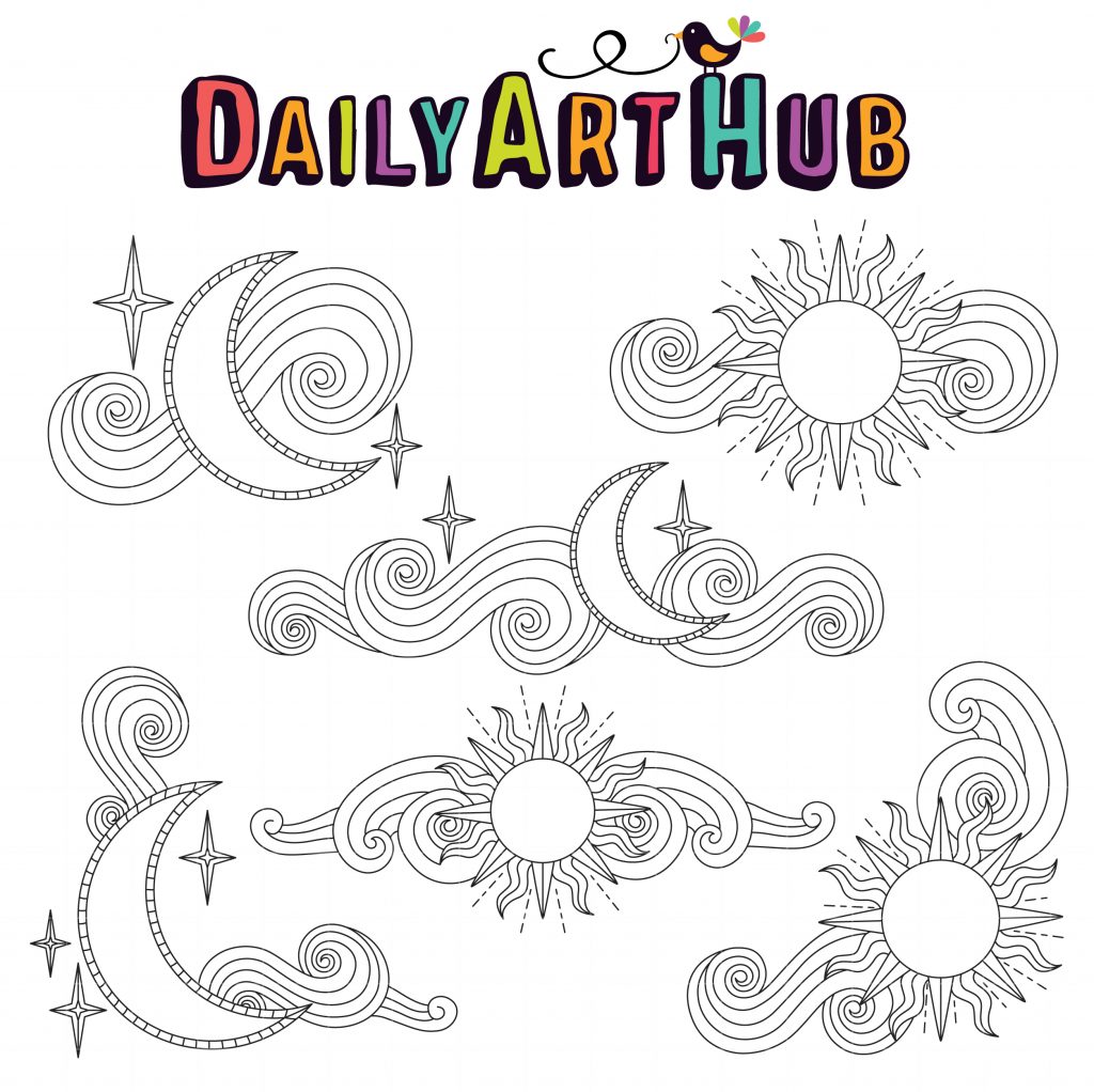 Ornate Sun Moon Corners and Borders Clip Art Set – Daily Art Hub ...