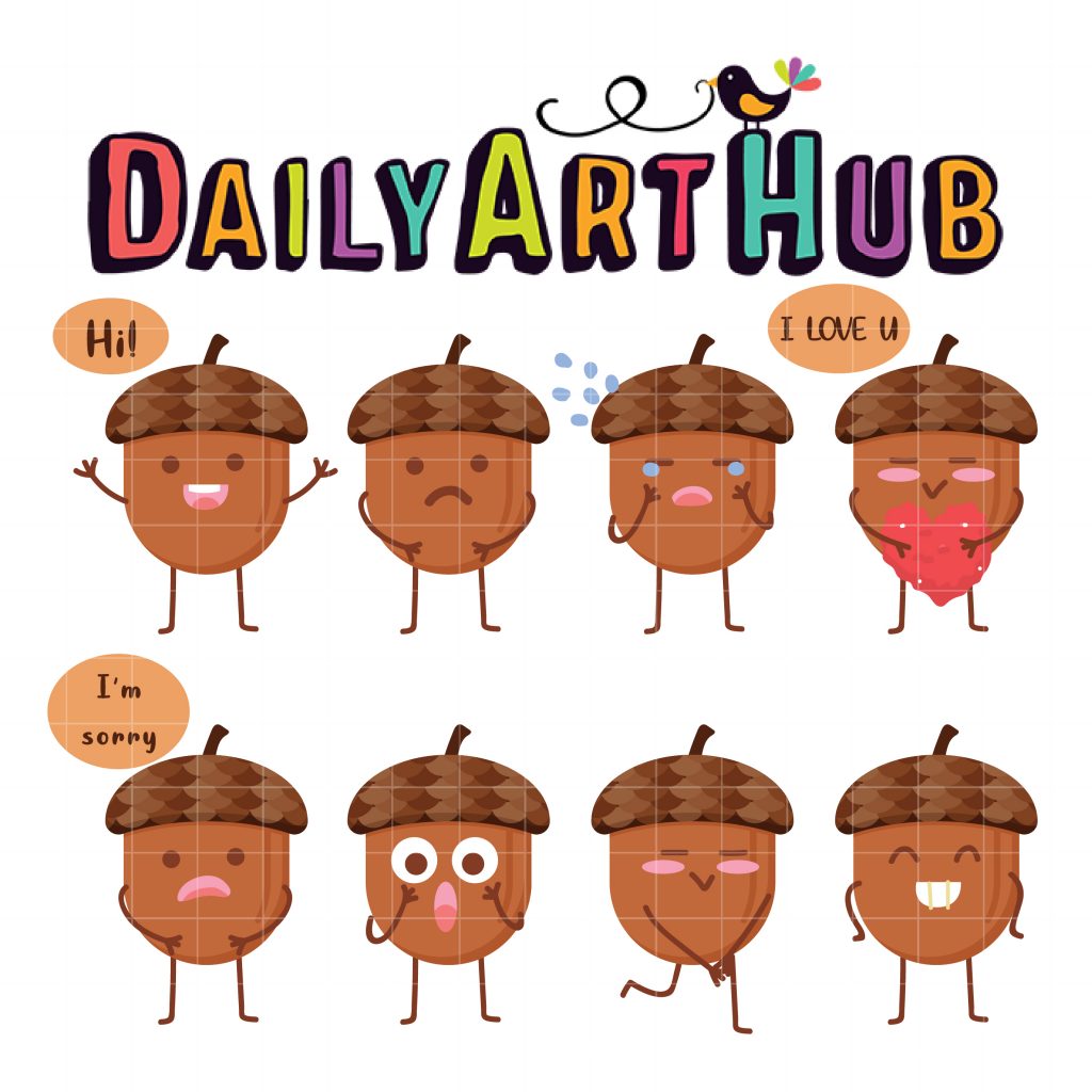 Acorn Cute Expressions Clip Art Set – Daily Art Hub // Graphics ...