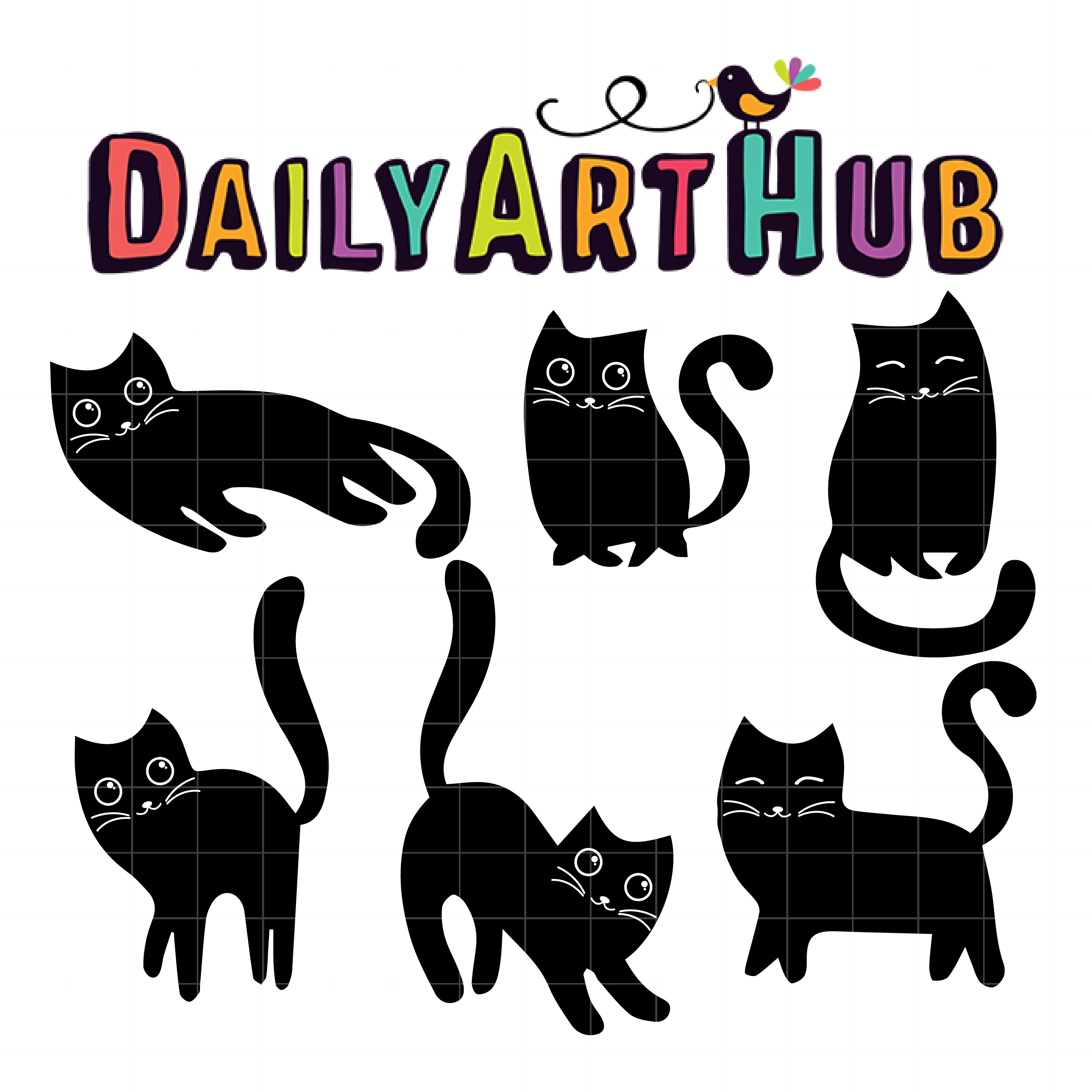 Black Doodle Cat Clip Art Set – Daily Art Hub – Free Clip Art Everyday