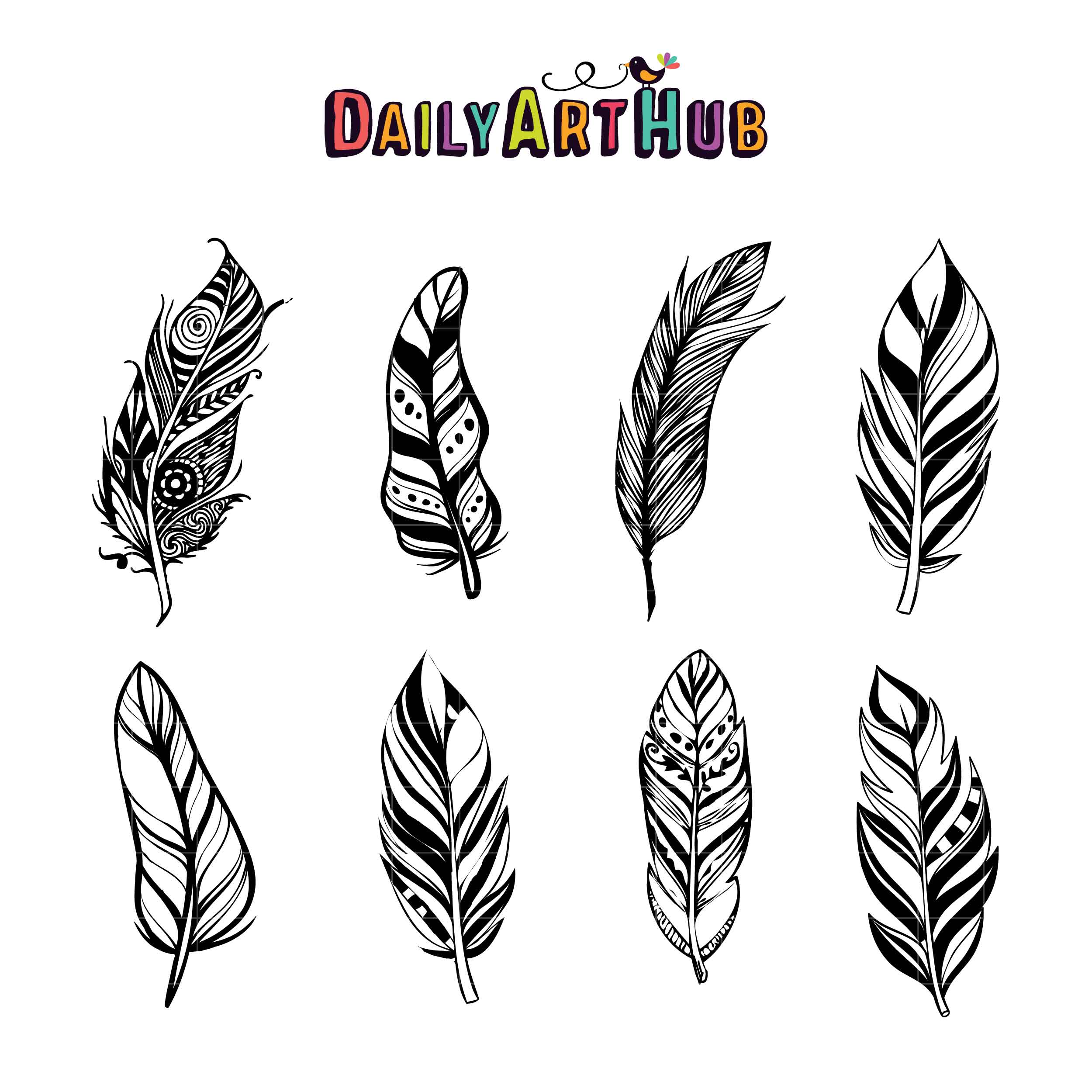 Doodle Feather Clip Art Set – Daily Art Hub – Free Clip Art Everyday