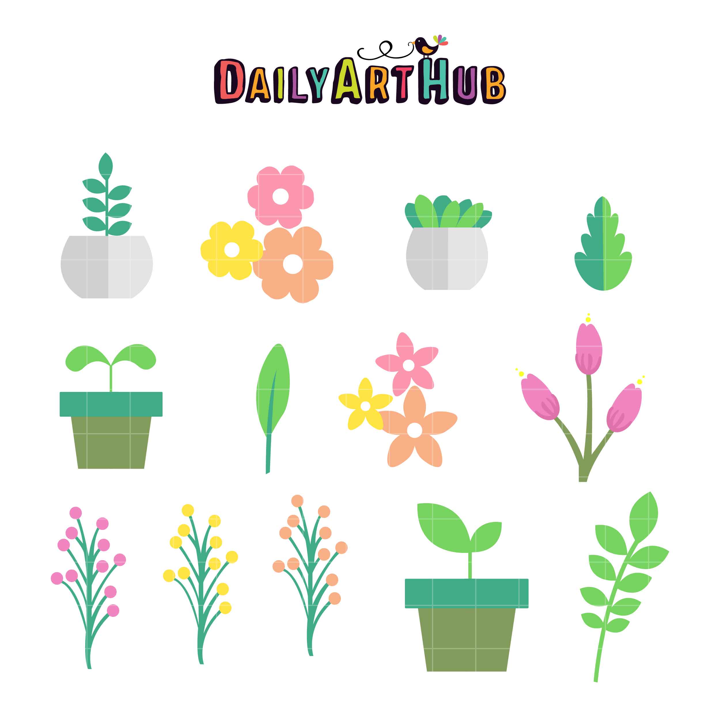 Leaves And Flower Pots Clip Art Set – Daily Art Hub – Free Clip Art ...