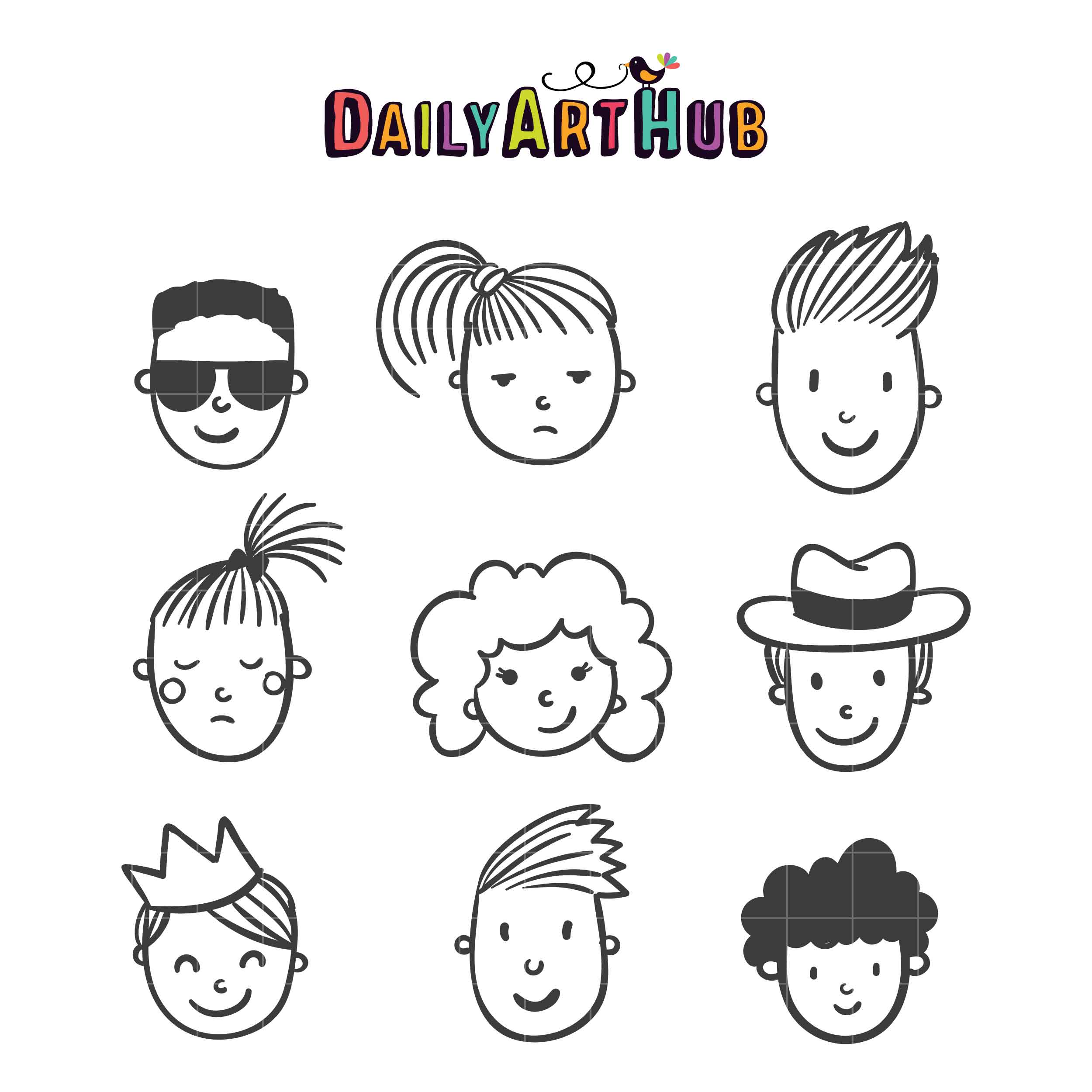 Kids Faces Sketches Clip Art Set – Daily Art Hub – Free Clip Art Everyday