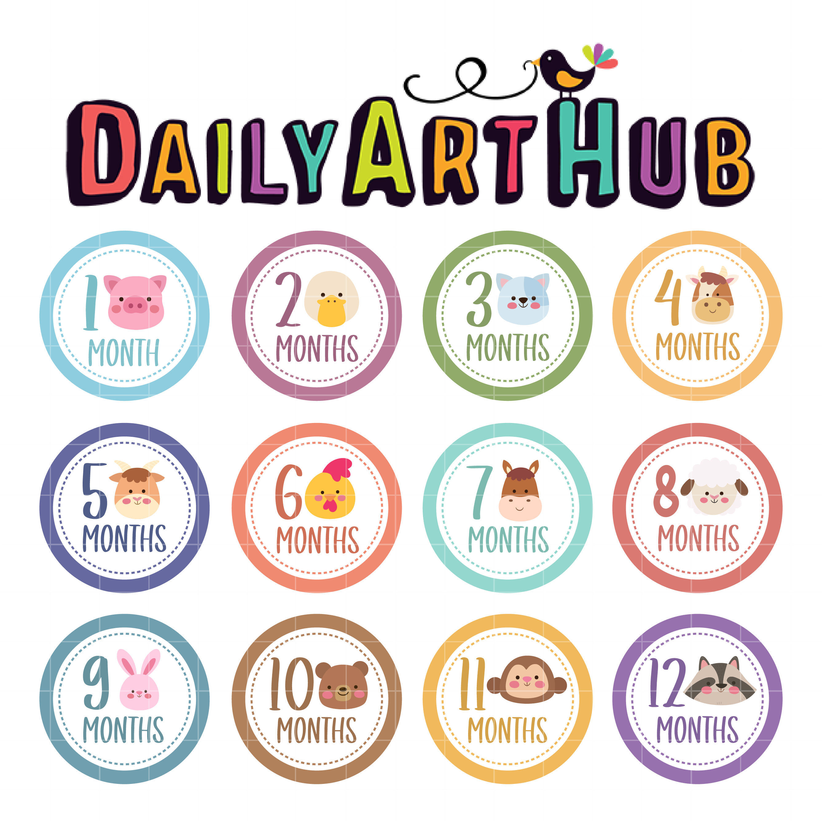 1 to 12 Months Cute Baby Badges Clip Art Set – Daily Art Hub – Free ...