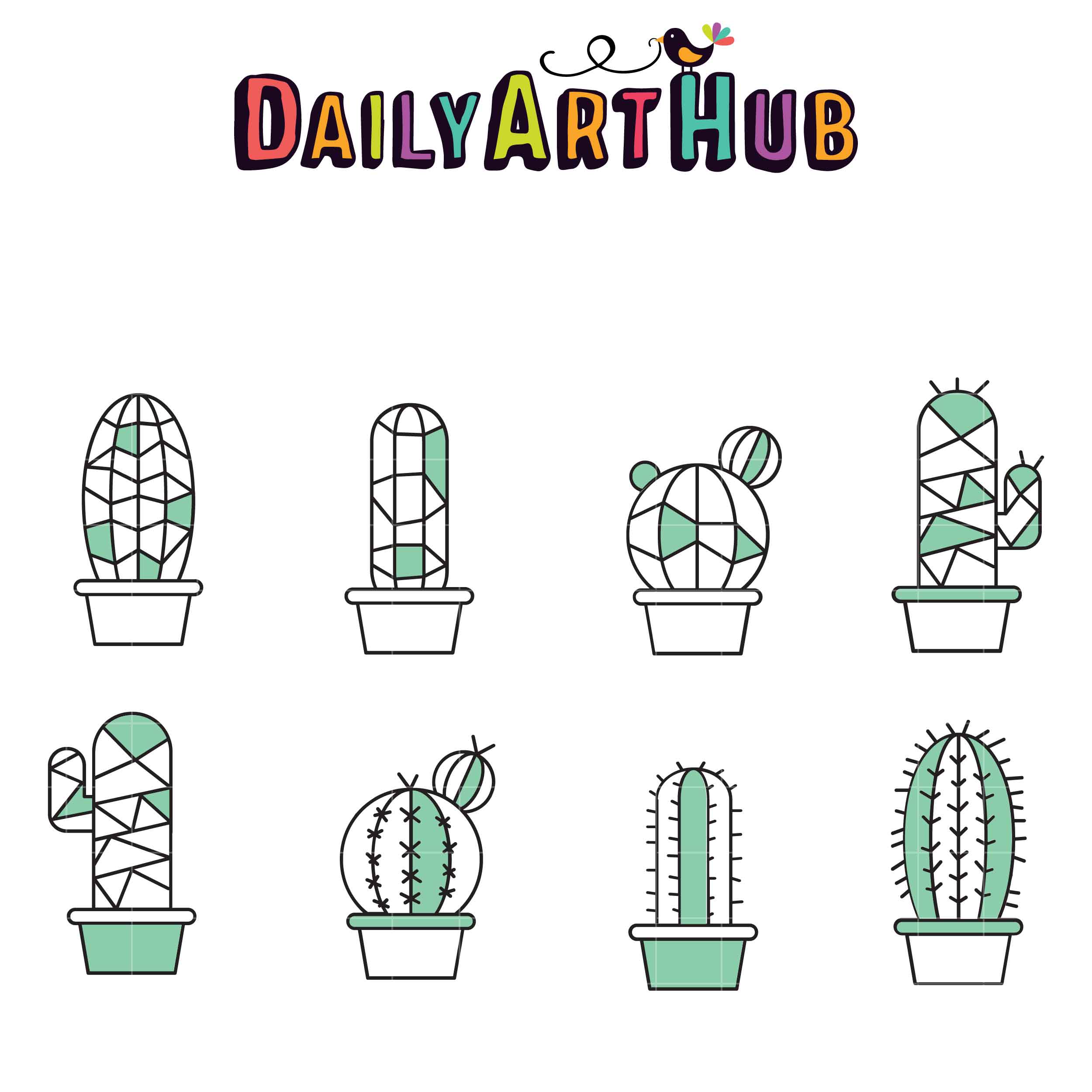 Geometric Cactus Clip Art Set – Daily Art Hub – Free Clip Art Everyday