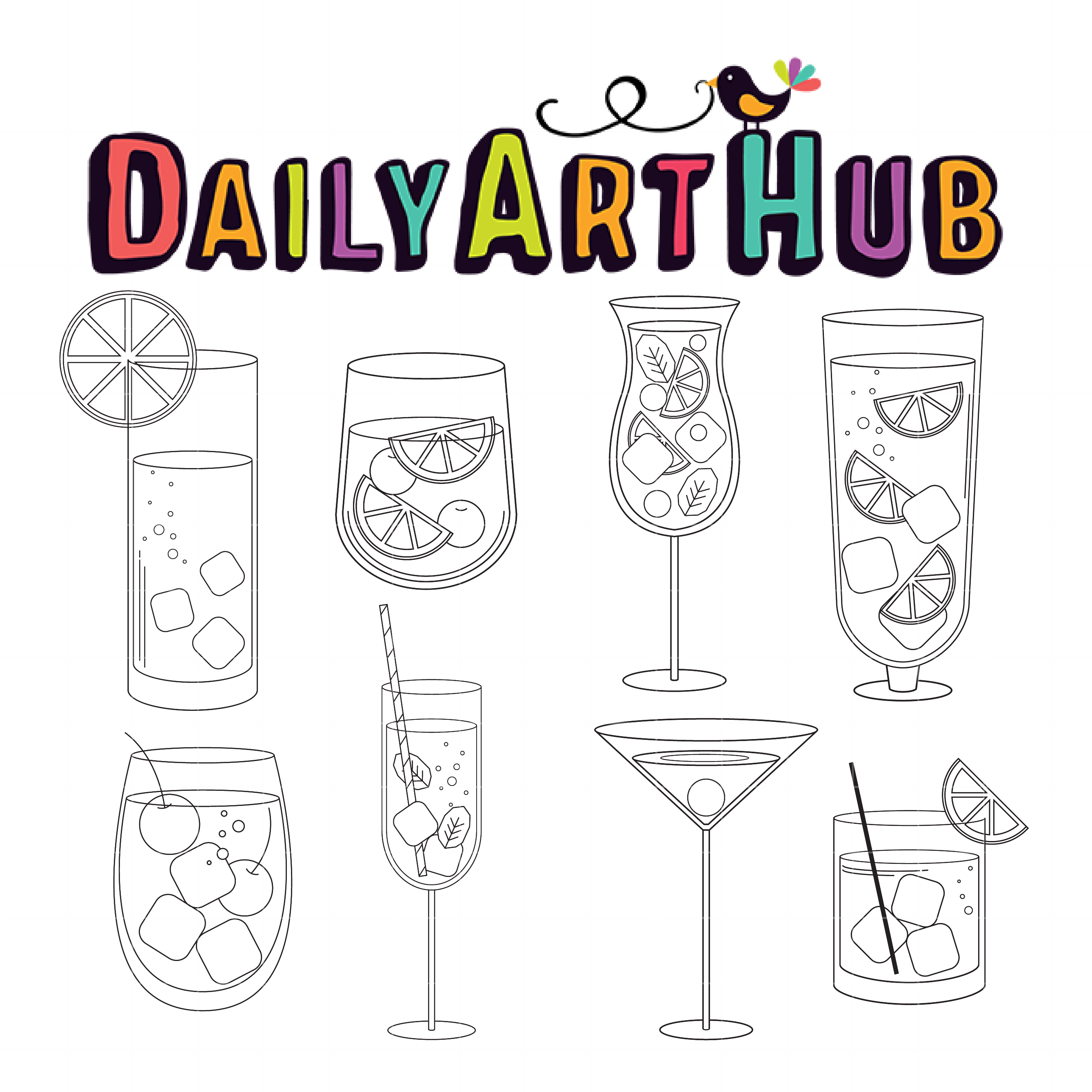 Summer Cocktails Outline Clip Art Set – Daily Art Hub – Free Clip Art ...