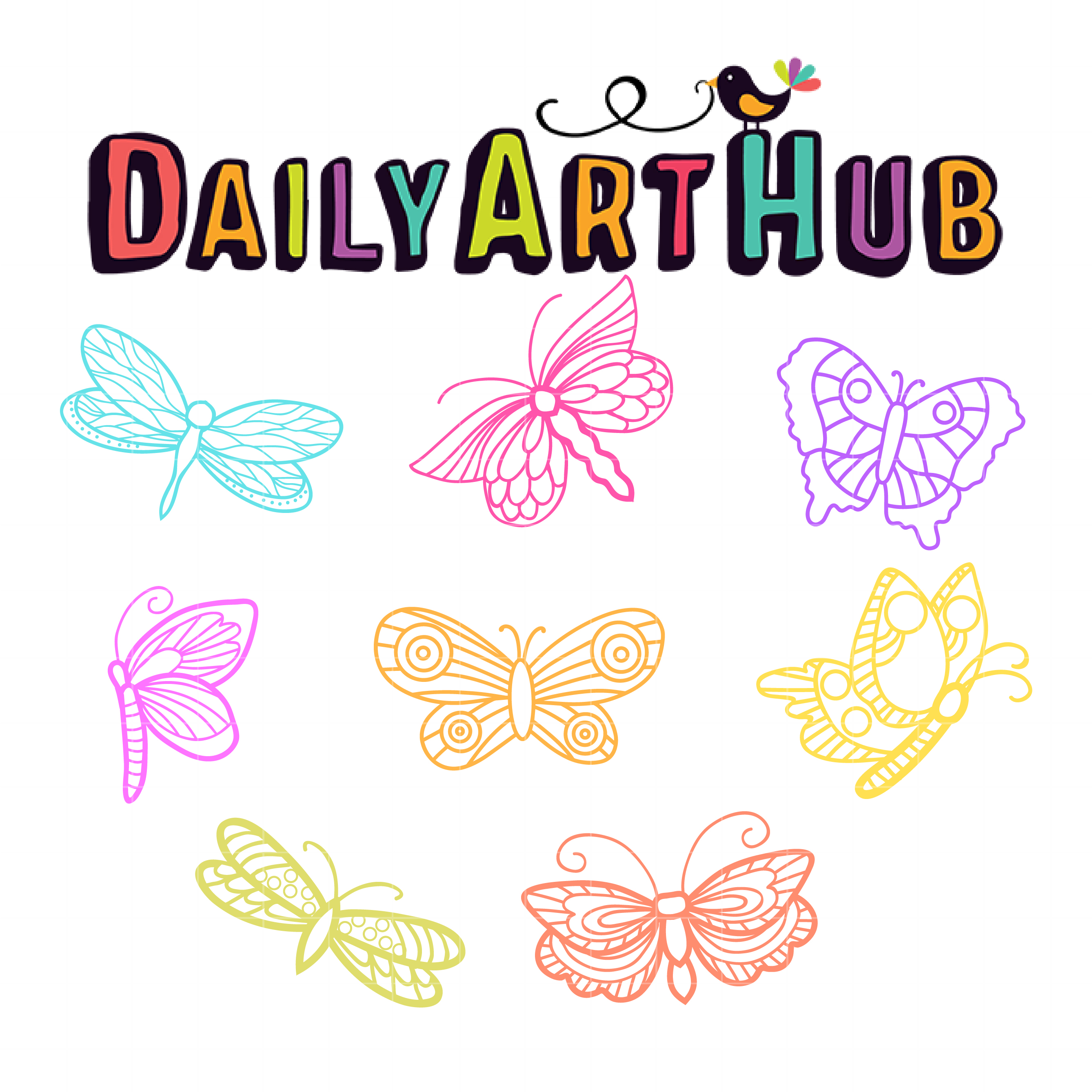 Butterfly Outline Doodles Clip Art Set – Daily Art Hub – Free Clip Art ...