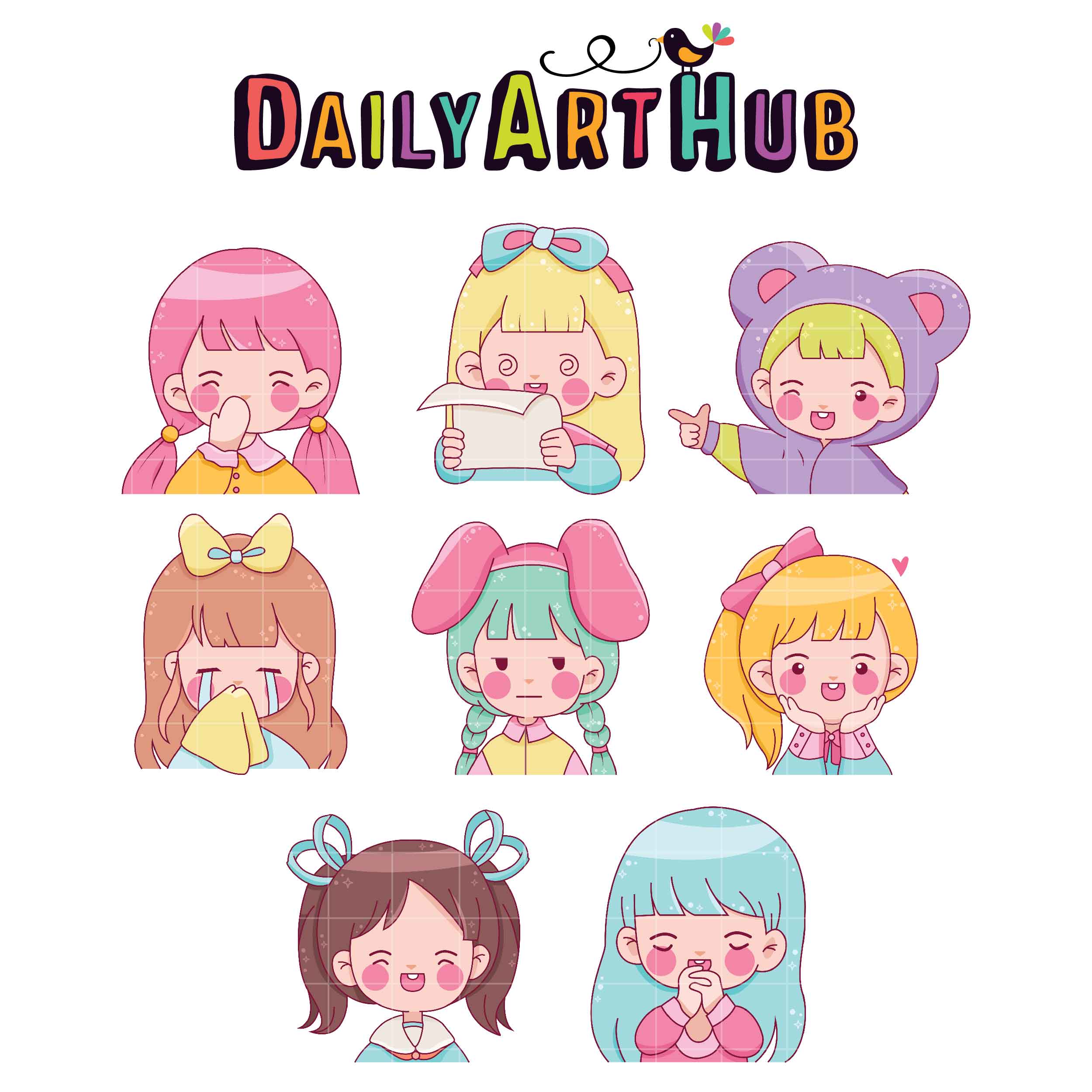 Kawaii Chibi Girls Clip Art Set – Daily Art Hub – Free Clip Art Everyday