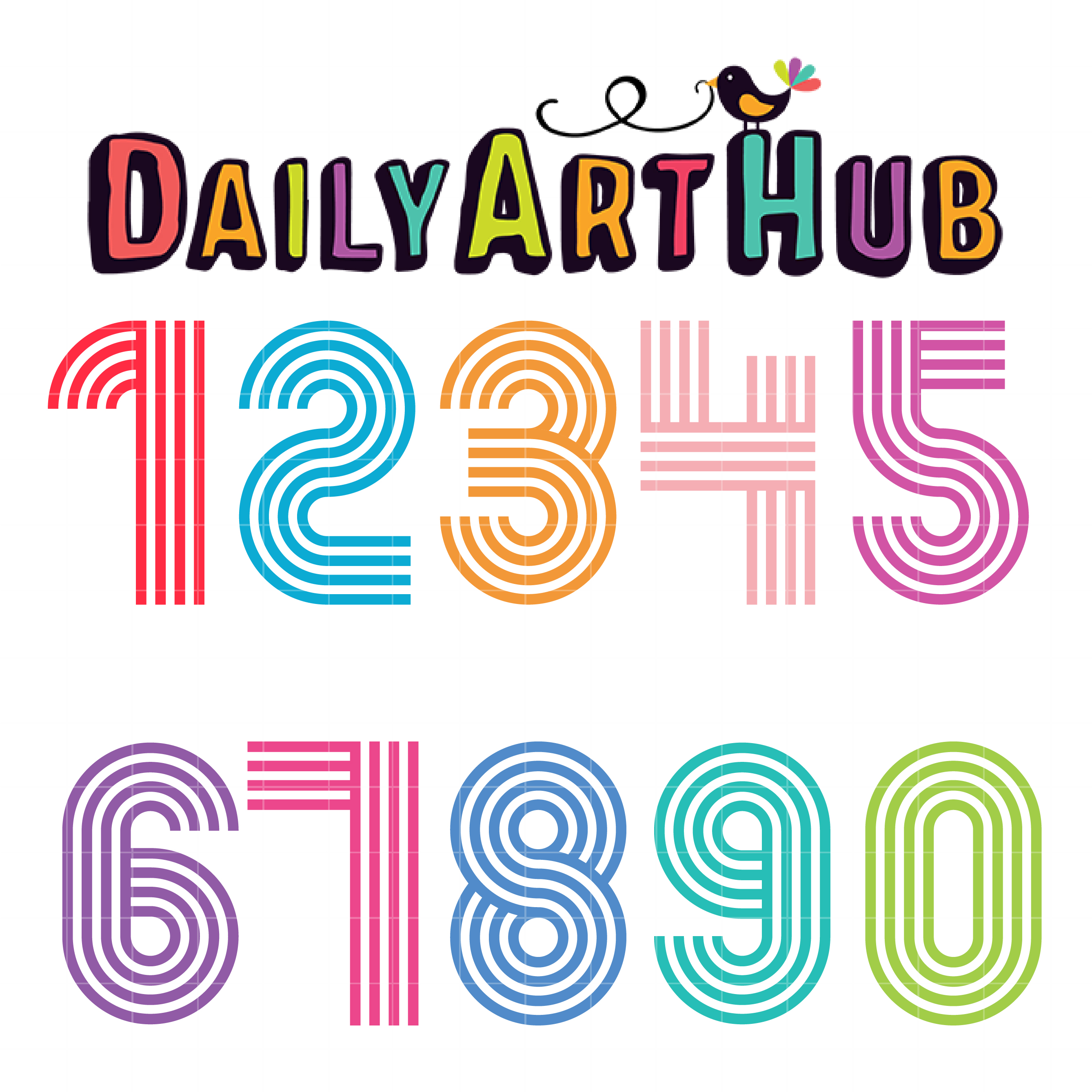 Retro Lineart Numbers\ – Daily Art Hub – Free Clip Art Everyday
