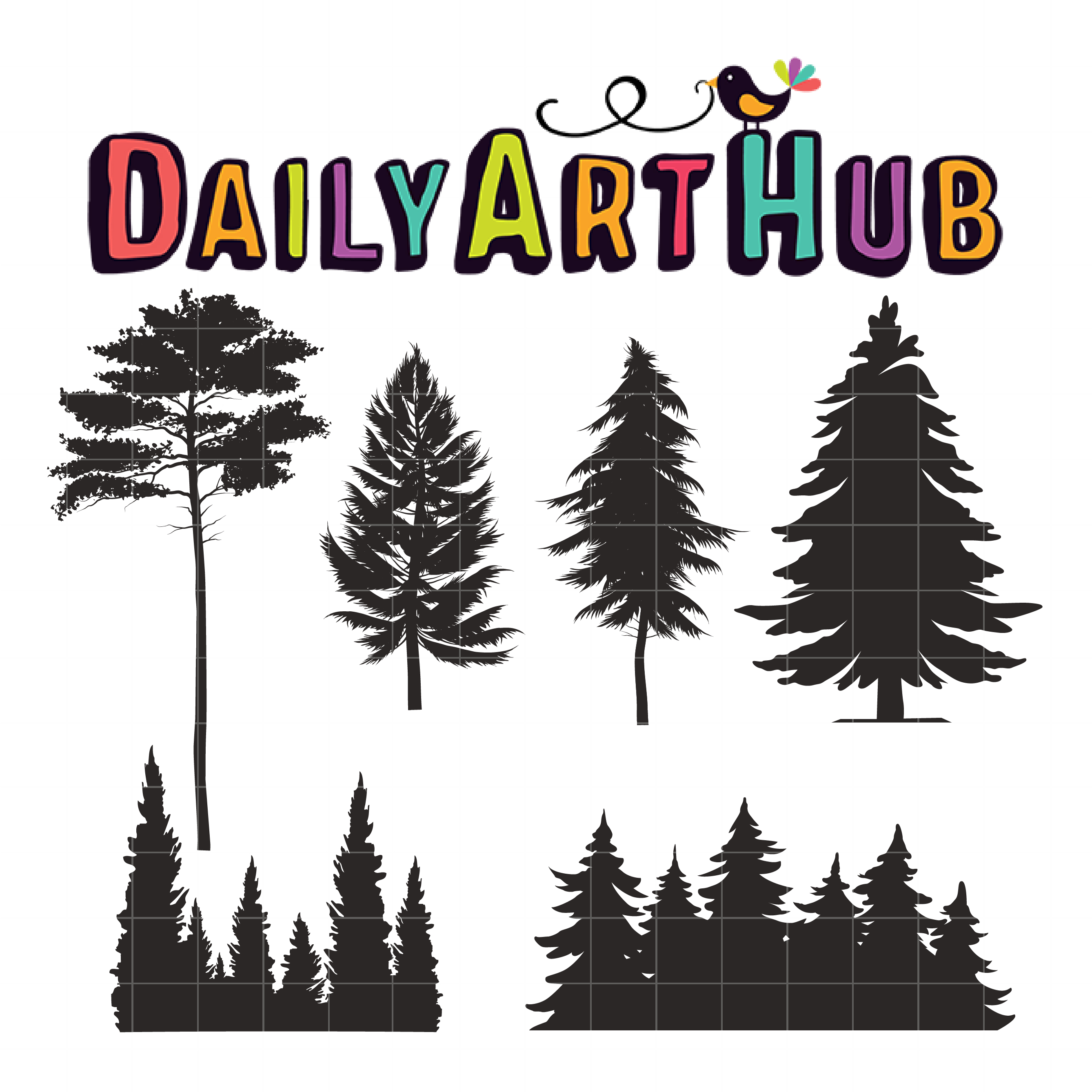 Forest Tree Silhouette Clip Art Set – Daily Art Hub – Free Clip Art ...