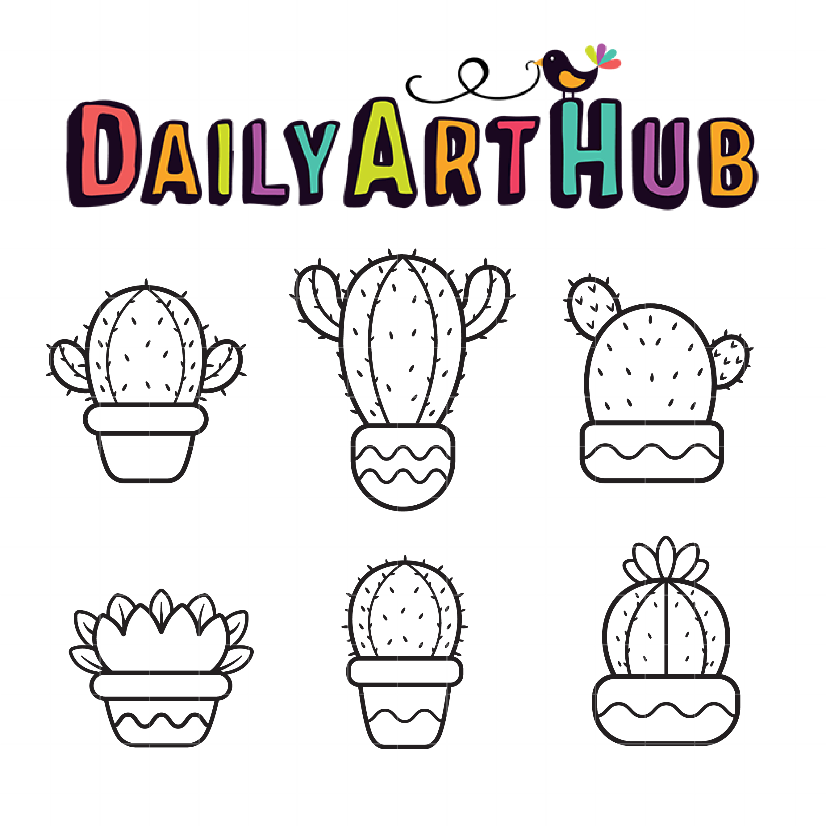 Cactus Drawing Outline Clip Art Set – Daily Art Hub – Free Clip Art ...