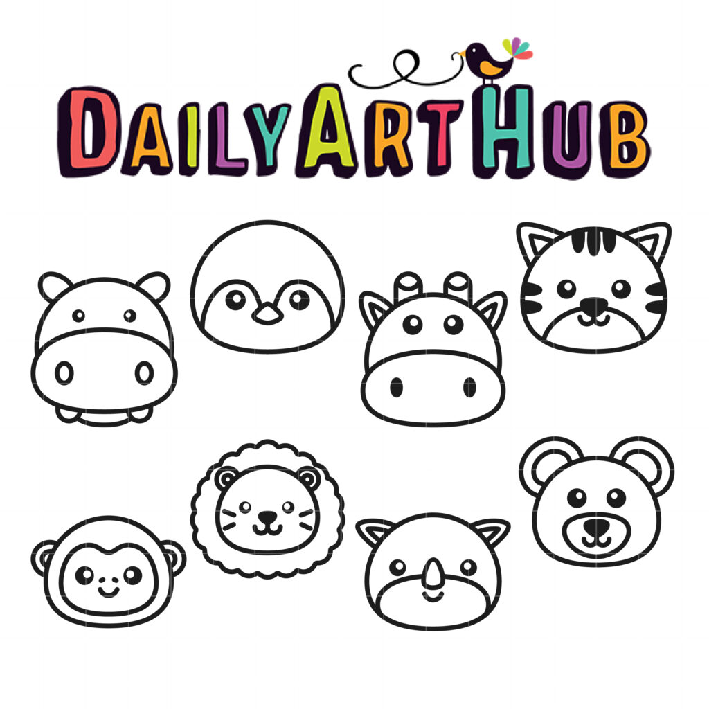 Cute Animals Head Outline Clip Art Set – Daily Art Hub // Graphics ...