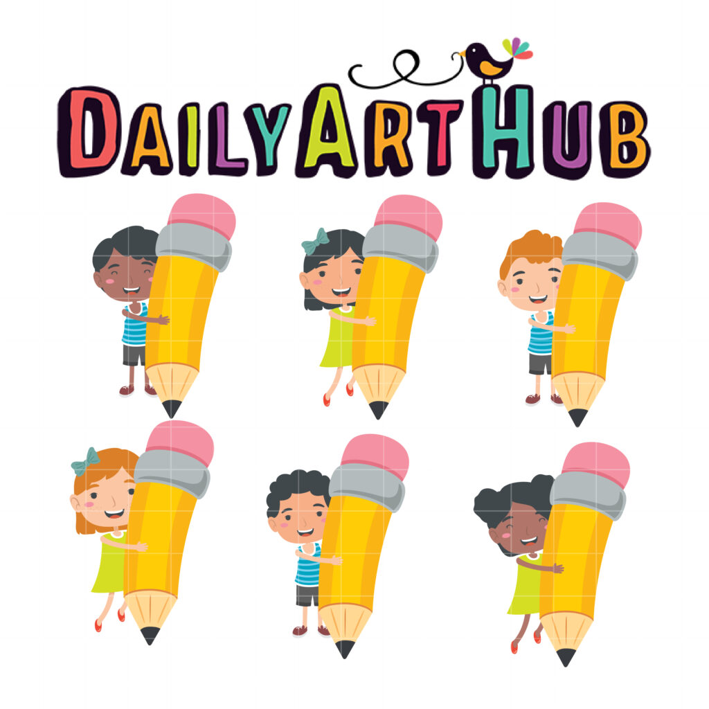 Kids Holding Pencil Clip Art Set – Daily Art Hub // Graphics, Alphabets ...