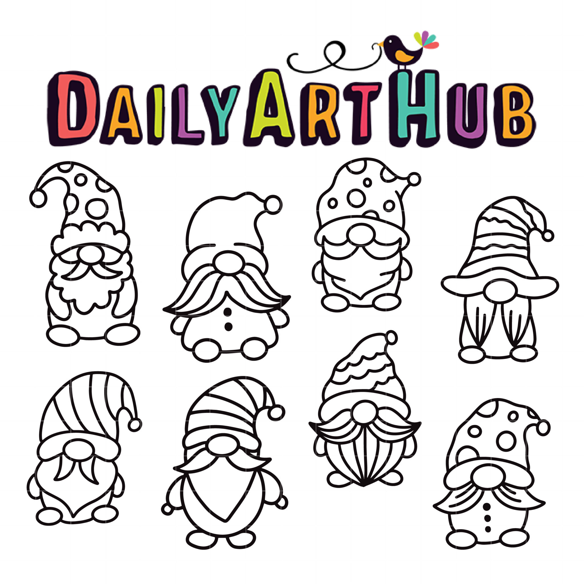 Gnome Outline Drawing Clip Art Set – Daily Art Hub // Graphics ...