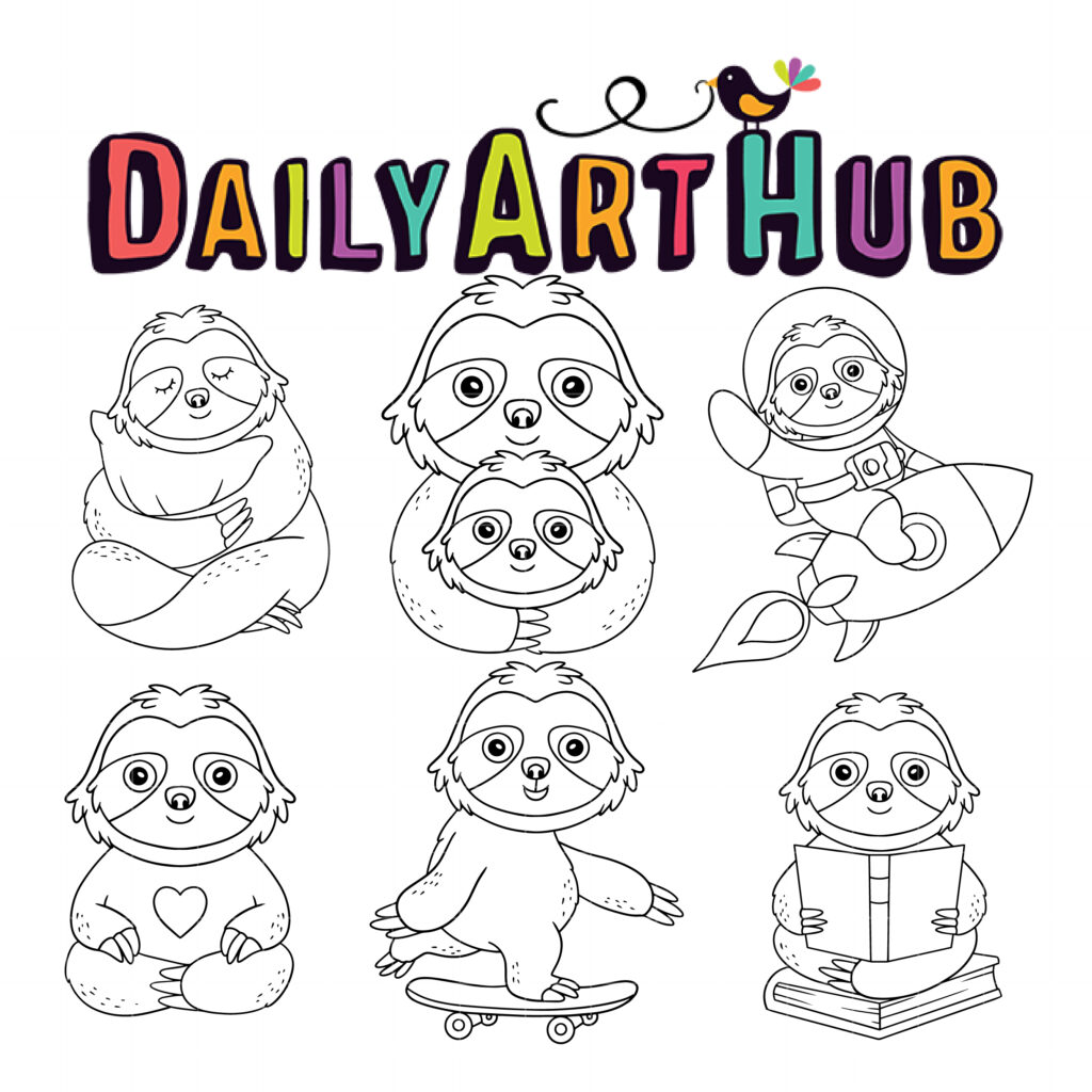 Sloth Outline Drawings Clip Art Set – Daily Art Hub // Graphics ...