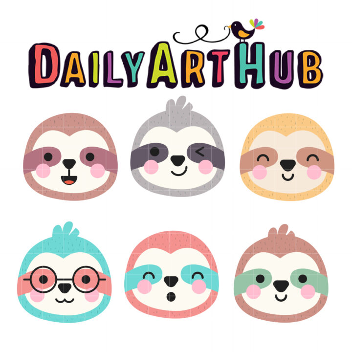 Cute Sloth Faces Clip Art Set – Daily Art Hub // Graphics, Alphabets & SVG