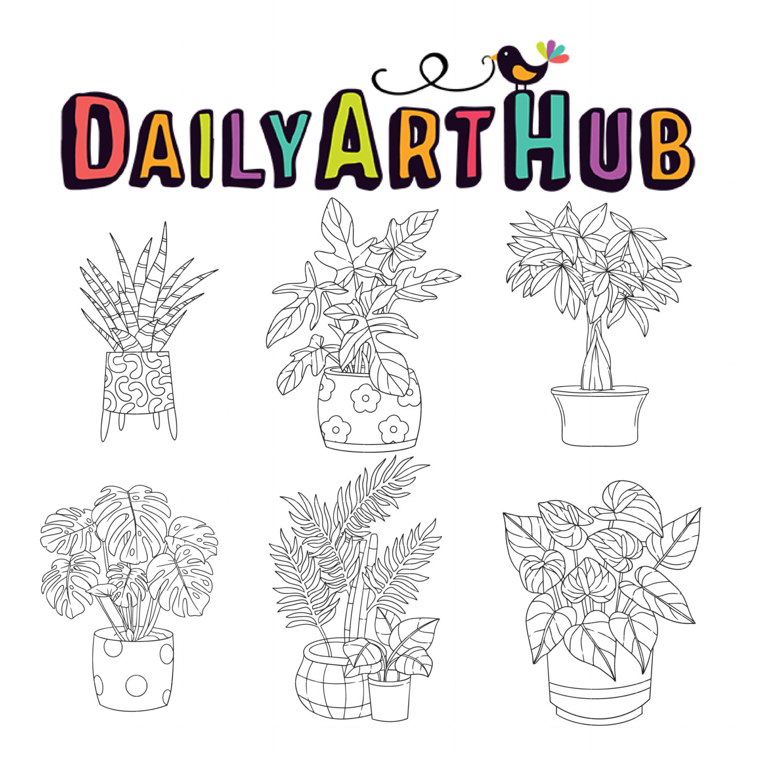 Indoor Plants Outline Drawing Clip Art Set – Daily Art Hub // Graphics ...