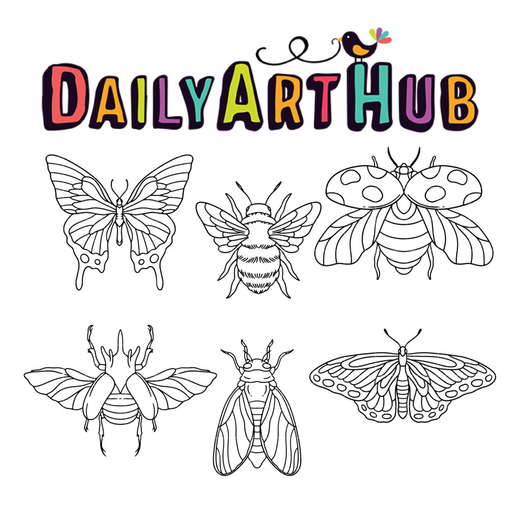 Insects Bug Outline Drawing Clip Art Set – Daily Art Hub // Graphics ...