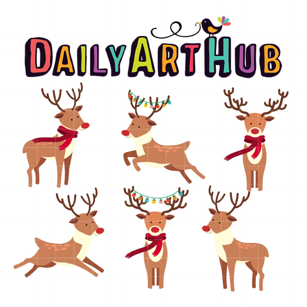 Christmas Reindeer Collection Clip Art Set – Daily Art Hub // Graphics ...