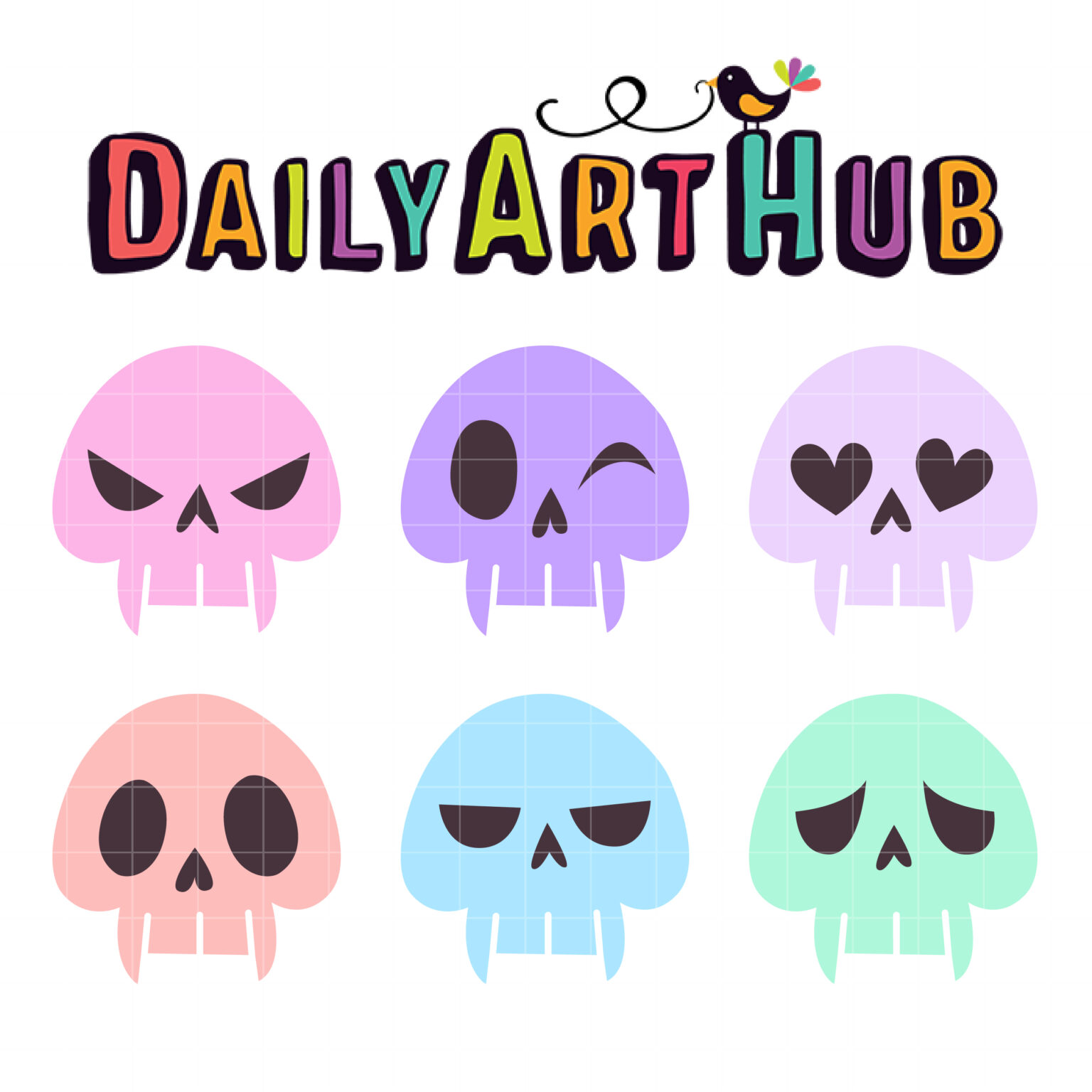 Pastel Goth Skull Clip Art Set – Daily Art Hub // Graphics, Alphabets & SVG