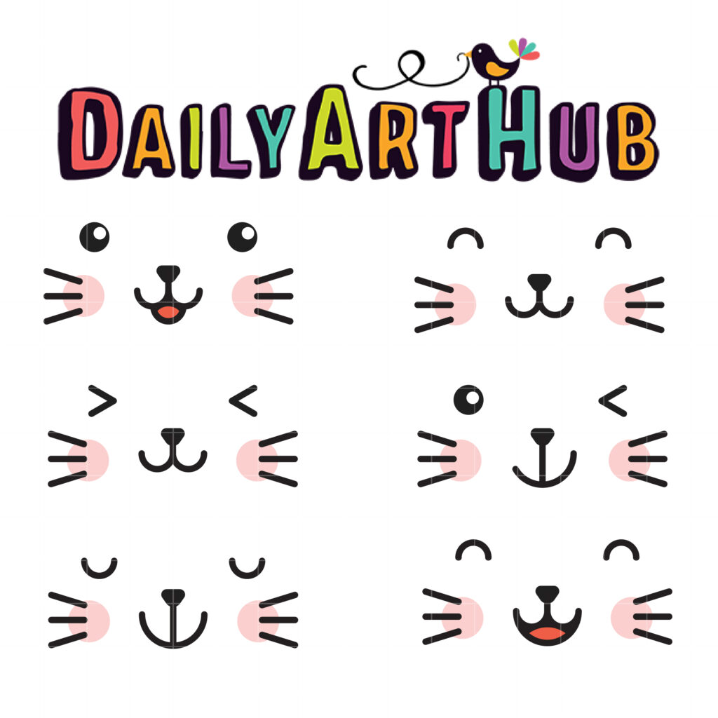 Kawaii Cat Face Collection Clip Art Set – Daily Art Hub // Graphics ...
